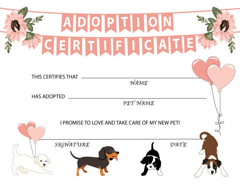 Lets Pawty Adoption Certificate 8.5x11 Puppy Party, Instant Download ...