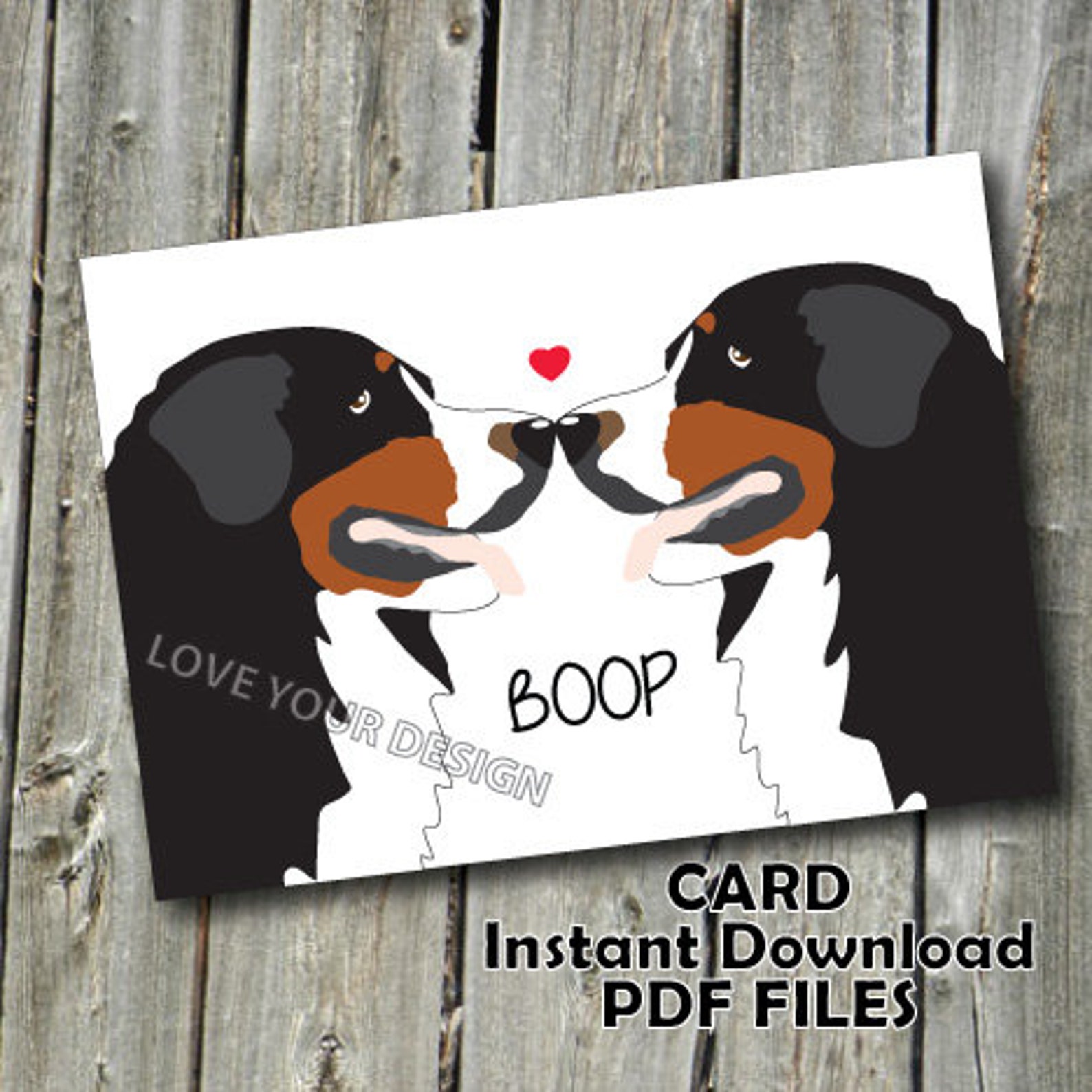 Valentine Bernese Mountain Dog Card, Birthday Card, Dog Love ...