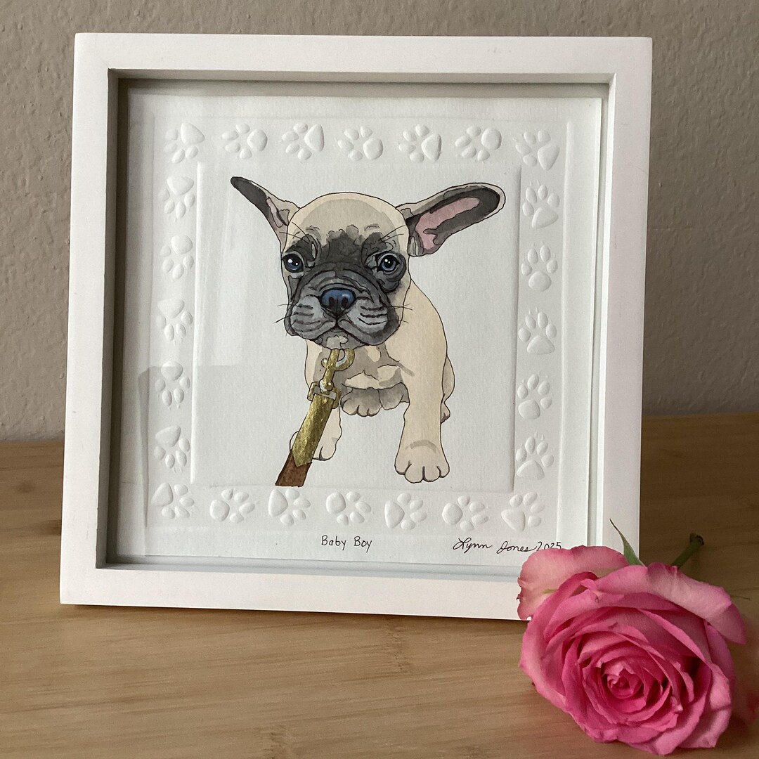 Hand Painted Watercolor Dog Portrait: Custom Pet Art, Embossed Paw ...