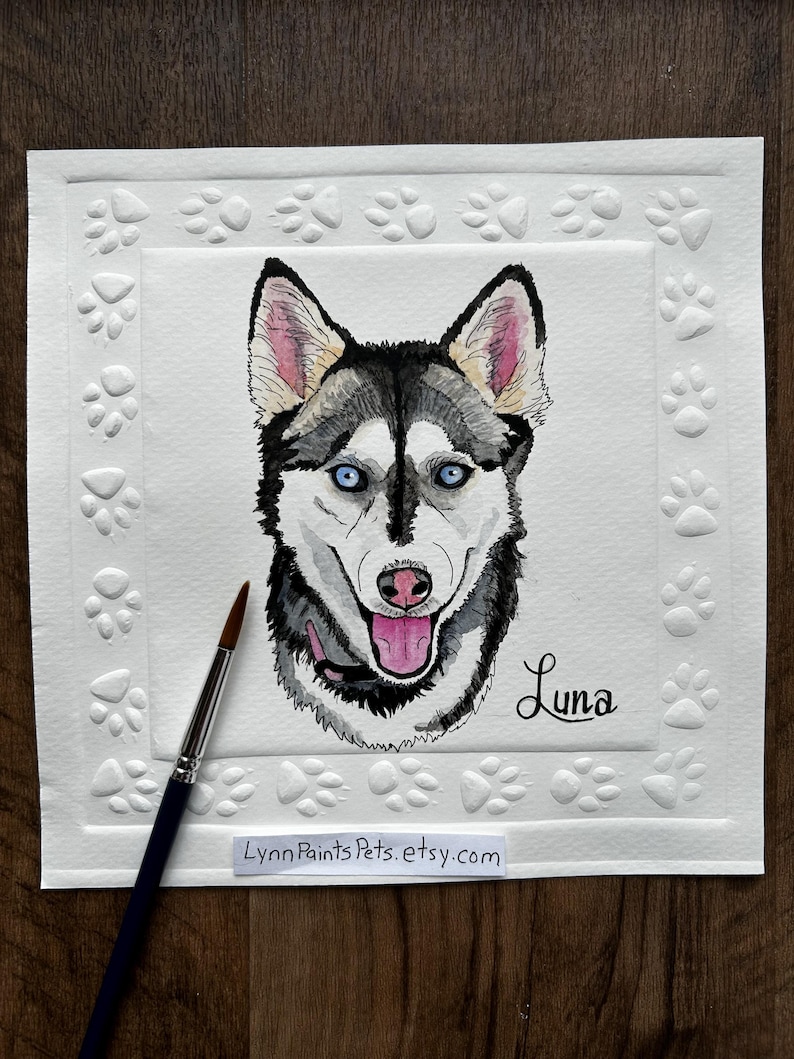 Hand Painted Pitbull Watercolor Custom Dog Portrait 8 X 8 Inches ...