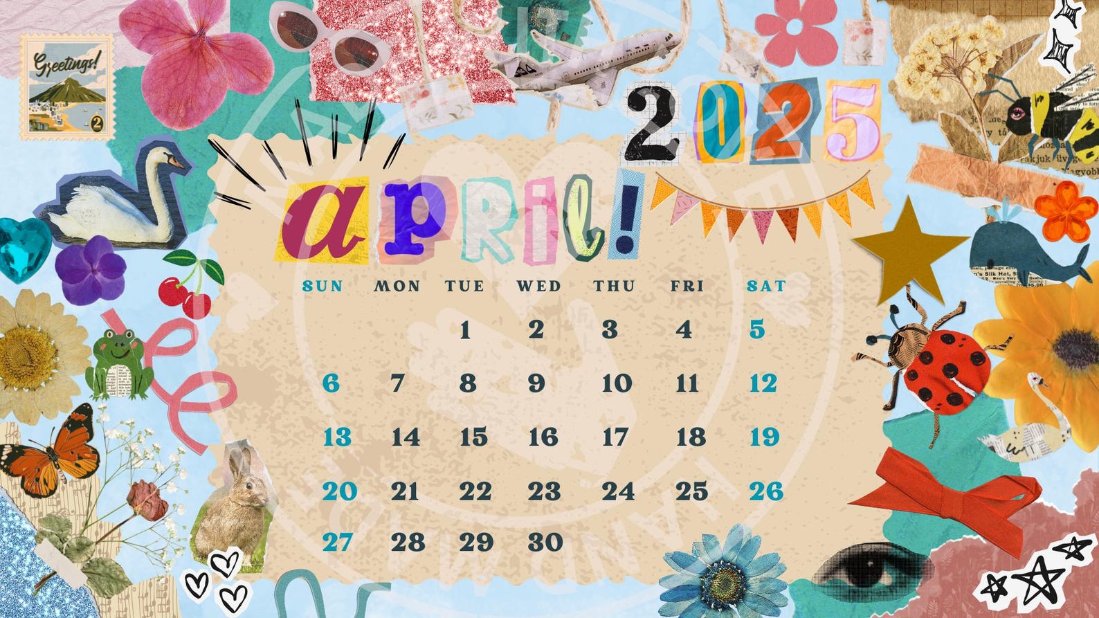 Bright Eclectic April 2025 Calendar Desktop Wallpaper - Etsy