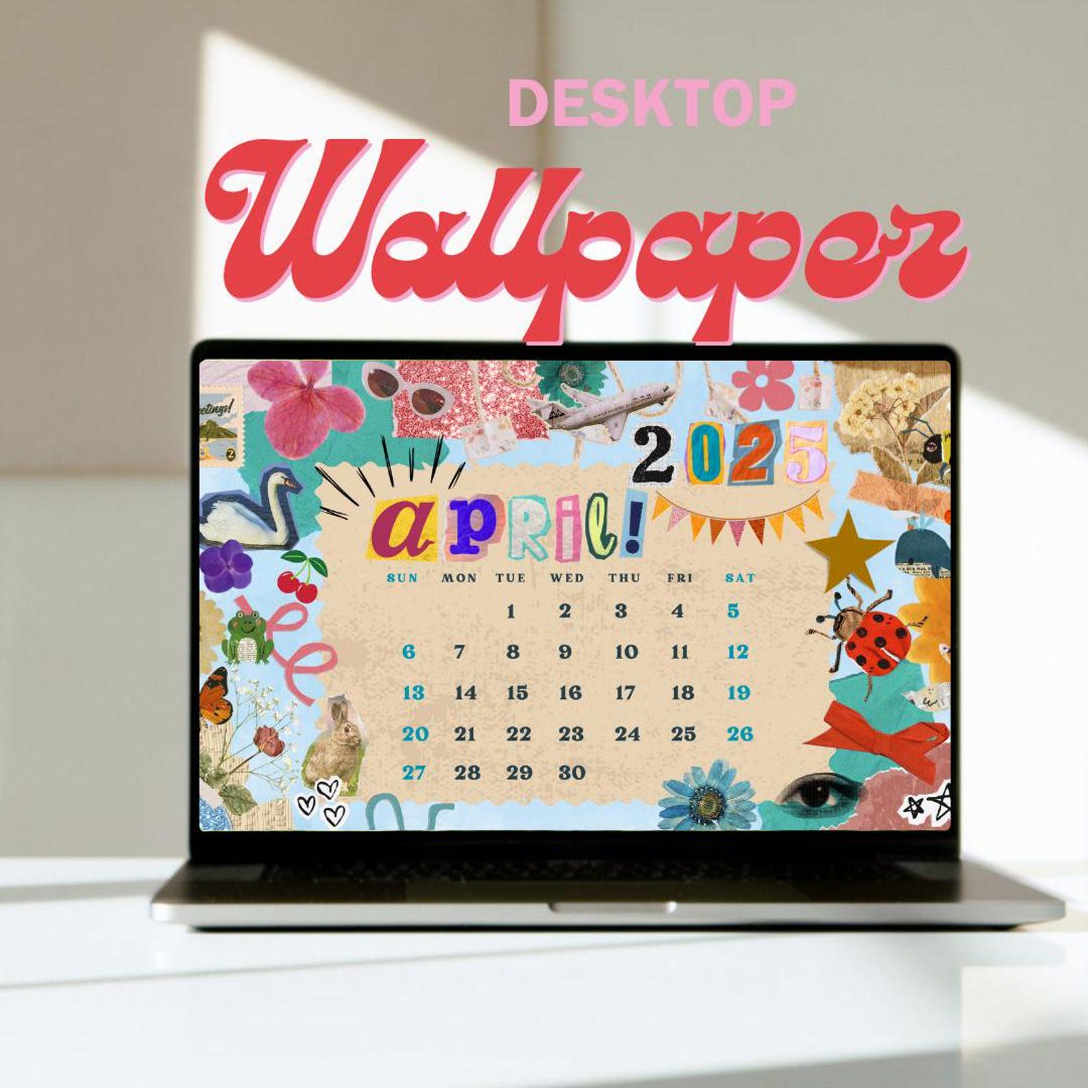Bright Eclectic April 2025 Calendar Desktop Wallpaper - Etsy