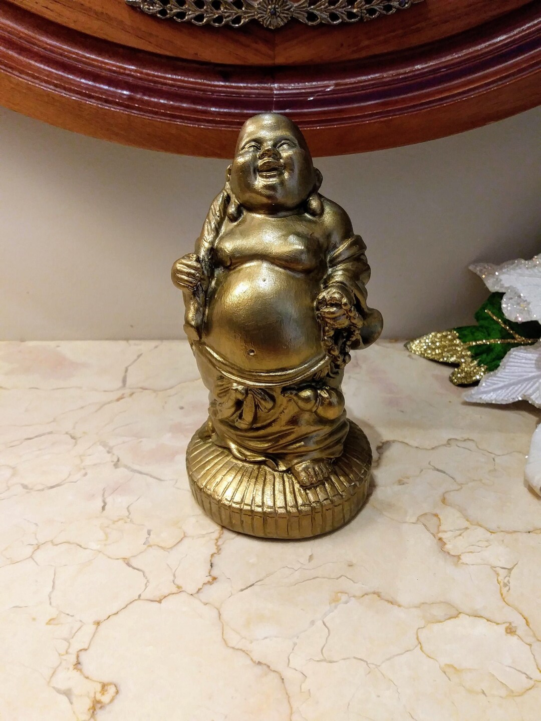Laughing Buddha Standing Statue Plaster Spiritual Buddhist Home ...