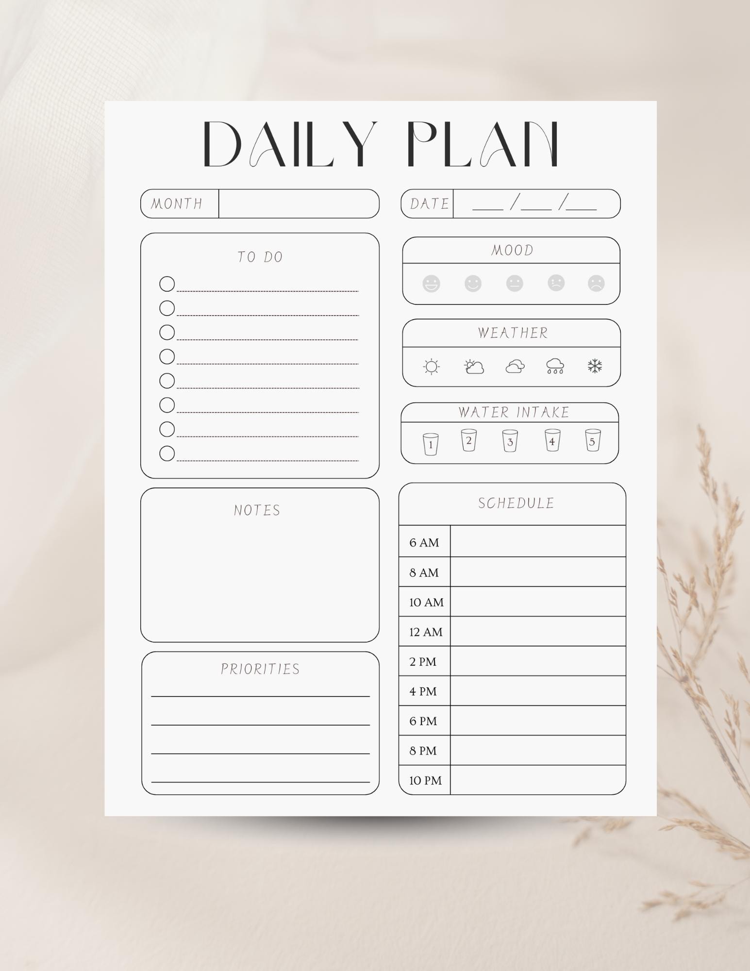 Minimalist Daily Planner, Printable, to Do List, Schedule, One Page ...