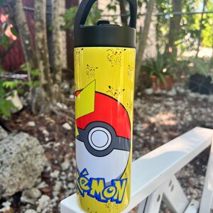 Custom Anime Pika & Pokeball Personalized 20 Oz Skinny Tumbler Coffee ...
