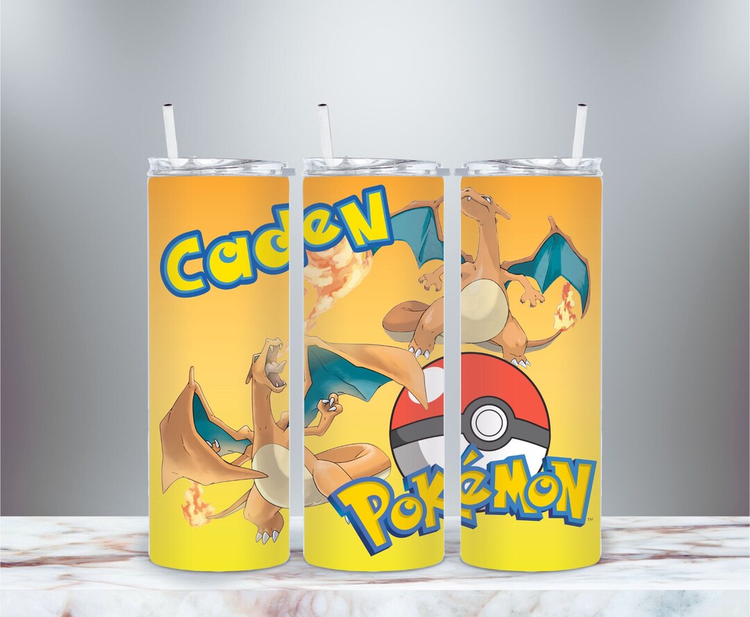 Custom Anime Charizard & Pokeball Personalized 20 Oz Skinny Tumbler ...