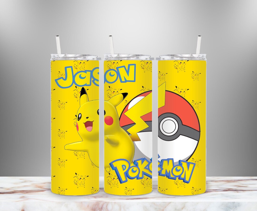 Custom Anime Pika & Pokeball Personalized 20 Oz Skinny Tumbler Coffee ...