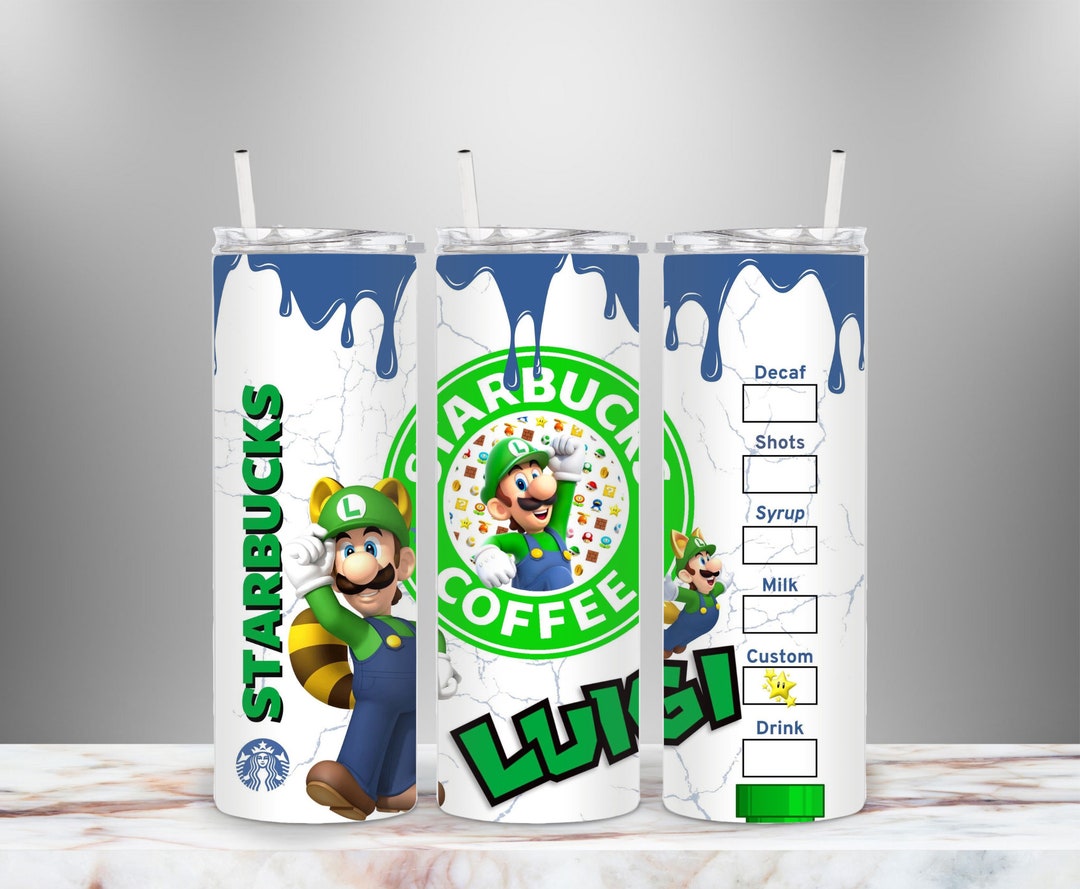 Mario Bros Starbucks Hot & Cold 20 Oz Skinny Tumbler Cup Water Bottle ...