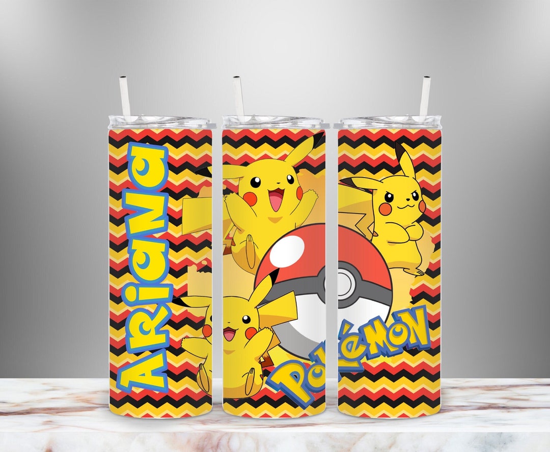 Custom Anime Pika & Pokeball Personalized 20 Oz Skinny Tumbler Coffee ...