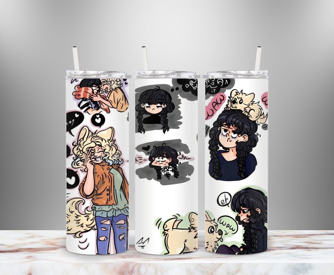 Wednesday Addams & Enid Cartoon 20oz Tumbler Cup Travel Mug Water ...