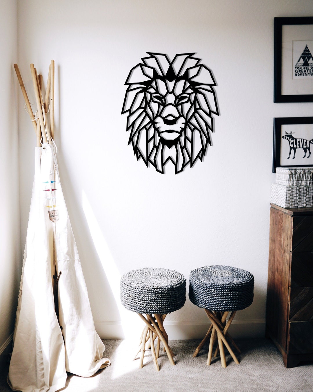 LARGE Wooden Geometric Animal Lion Wall Art Decoration for Bedrooms ...