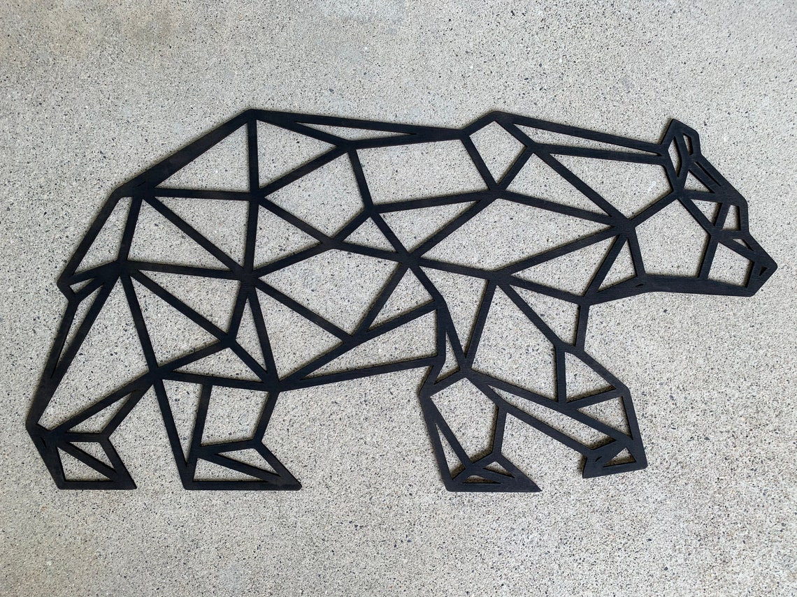 LARGE Wooden Geometric Animal Art Bear Wall Art Decoration for Bedrooms ...