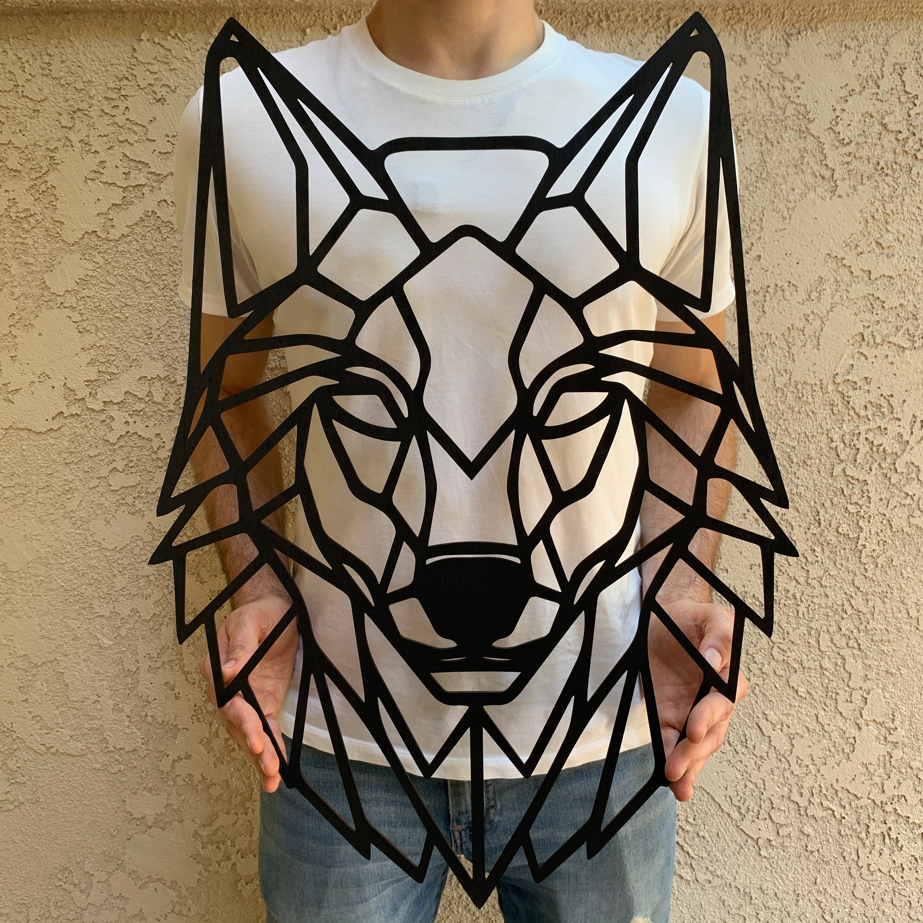 LARGE Wooden Geometric Animal Wolf Wall Art Decoration for | Etsy