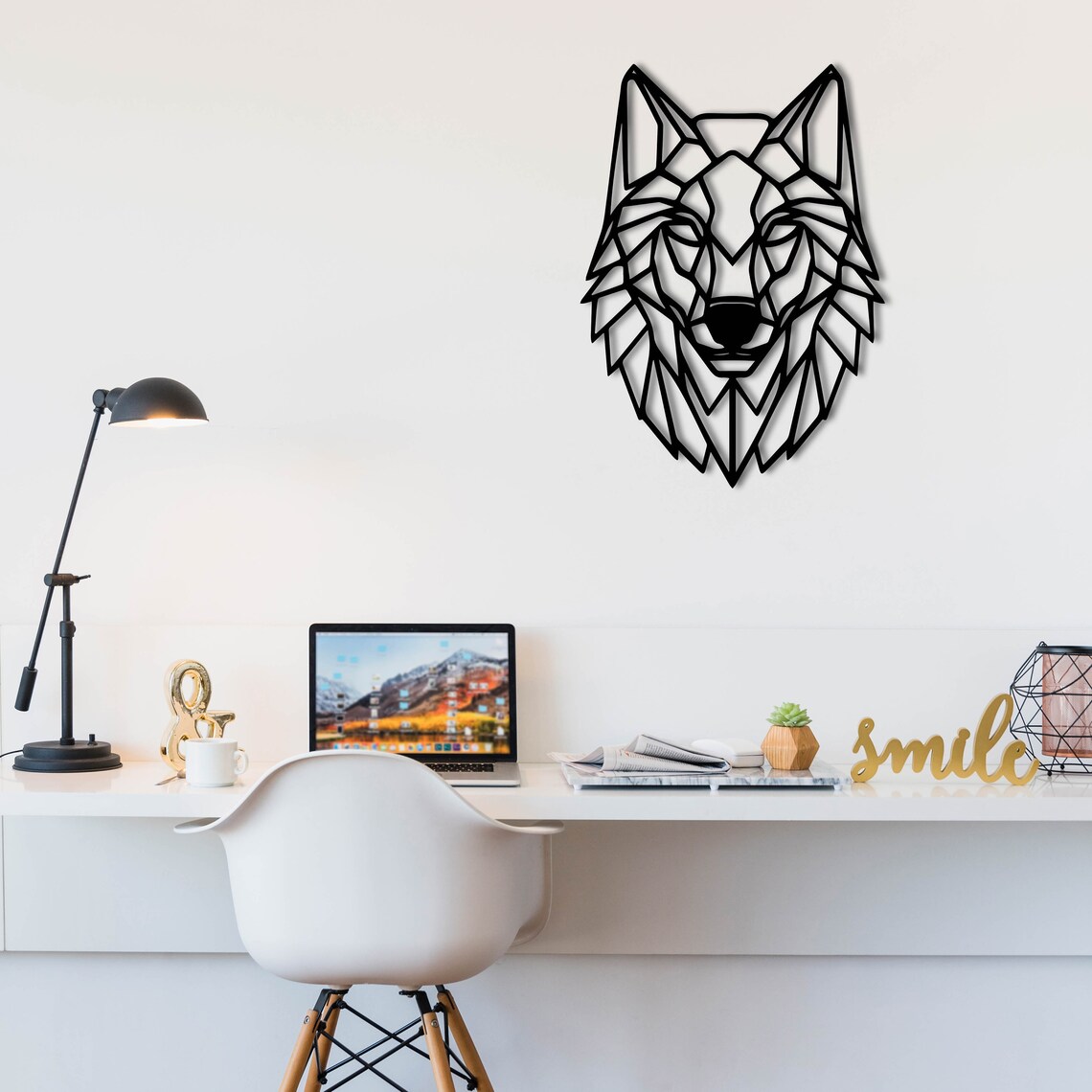 LARGE Wooden Geometric Animal Wolf Wall Art Decoration for | Etsy