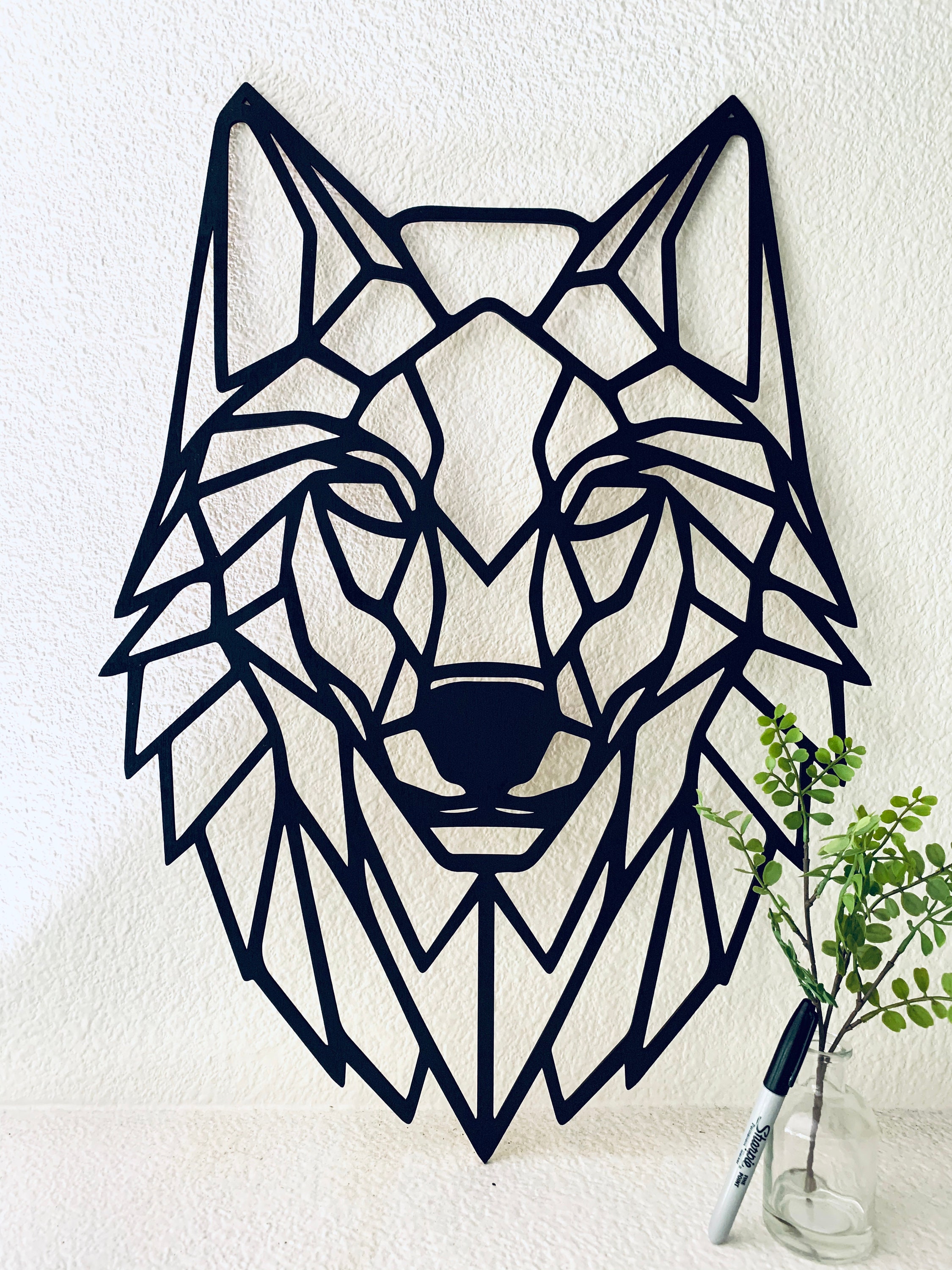 LARGE Wooden Geometric Animal Wolf Wall Art Decoration for | Etsy
