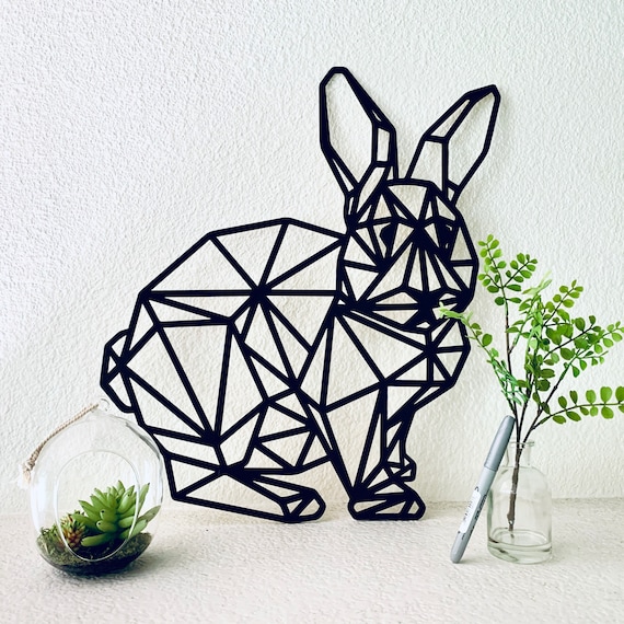 LARGE Wooden Geometric Animal Rabbit Wall Art Decoration for | Etsy