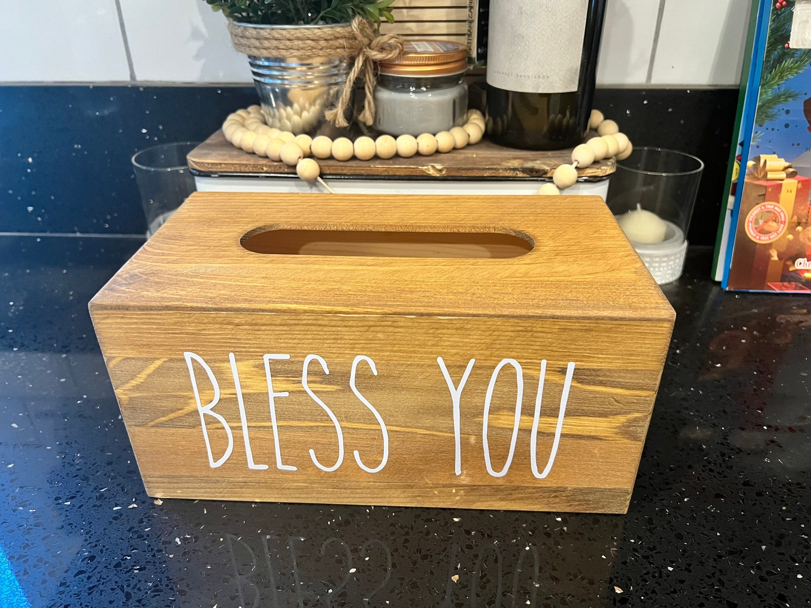 Rectangle Bless You Tissue Box / Handmade Tissue Box Holder / Farmhouse ...