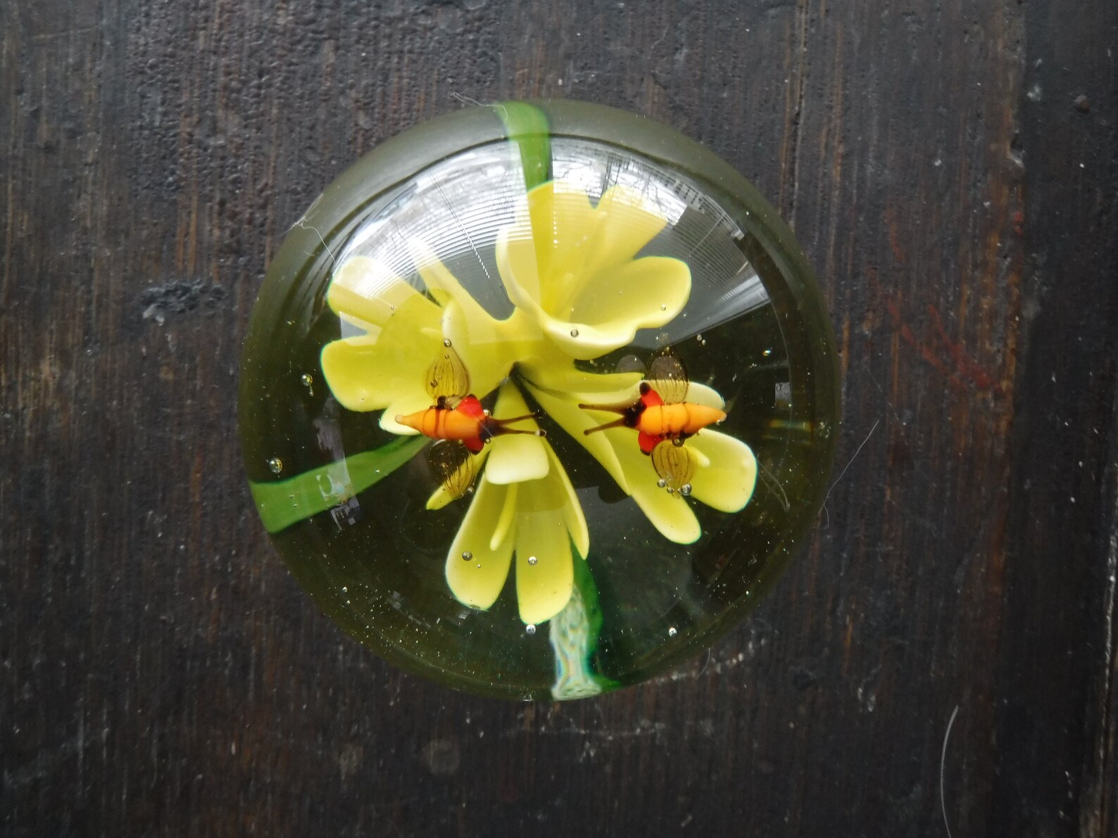 Gorgeous Clear Glass Paperweight With Yellow Flower and Two Bees - Etsy
