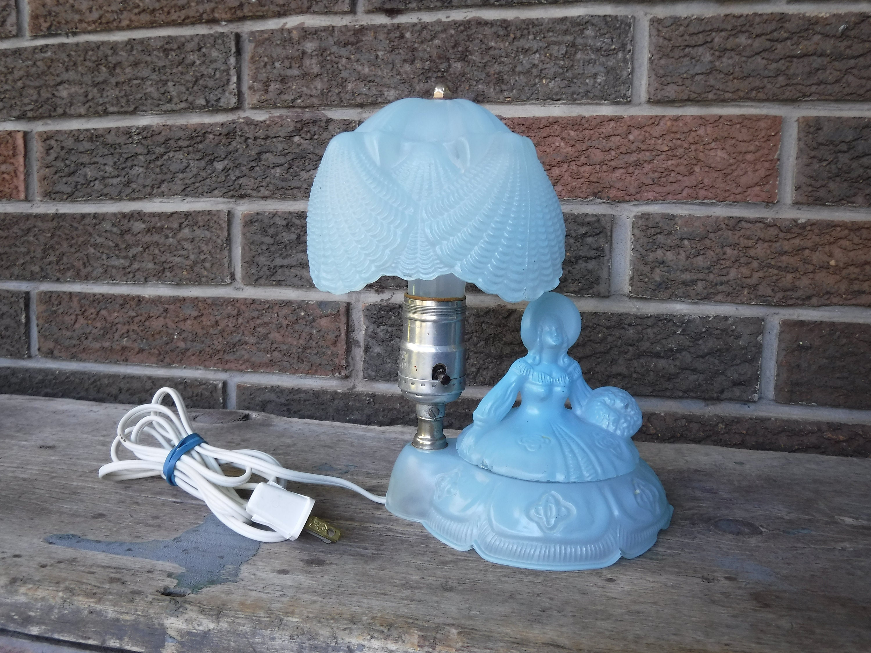 Art Deco Lady Boudoir Lamp Blue With Lady Trinket Dish - Etsy