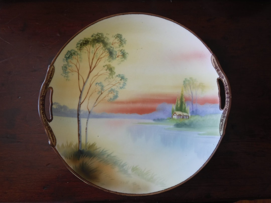 Vintage Hand Painted Nippon Scenery Serving Dish With Handles - Etsy