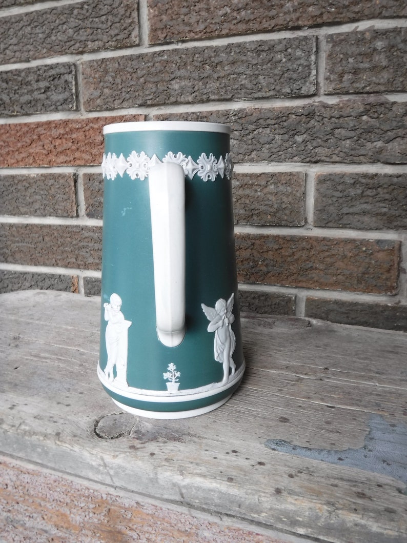 Antique Victorian Dudson English Green White Jasperware Cherubs Pitcher ...