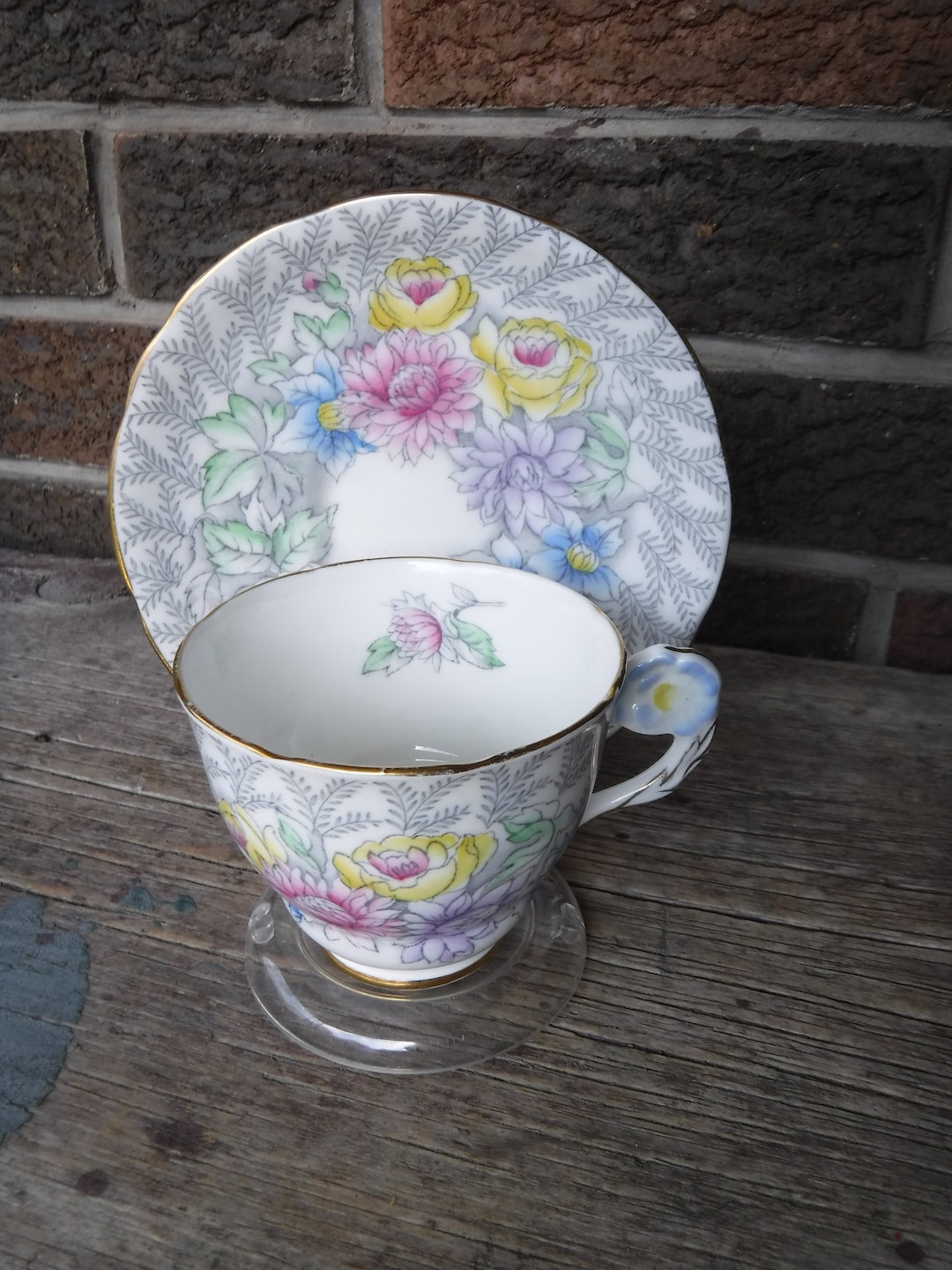 Royal Stafford " Fern Posy" Tea Cup and Saucer Set Flower Handle - Etsy