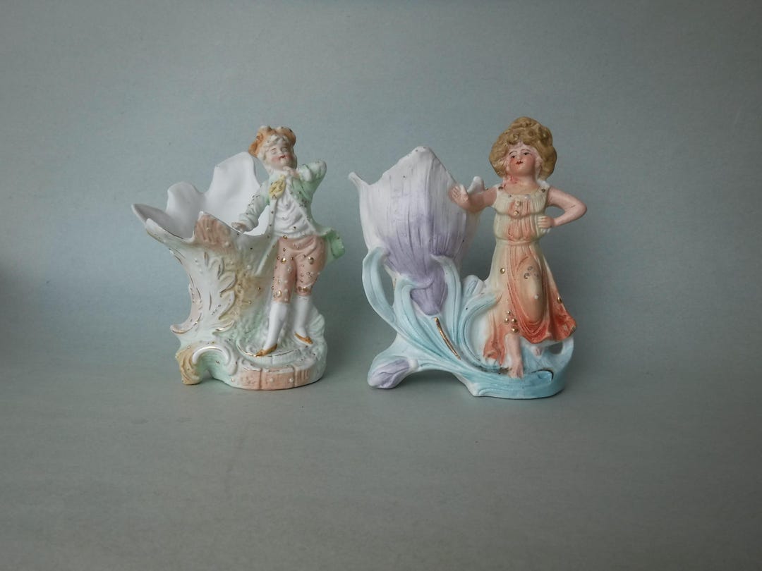 Antique German Bisque Spill Vases / Bud Vases Boy and Girl - Etsy