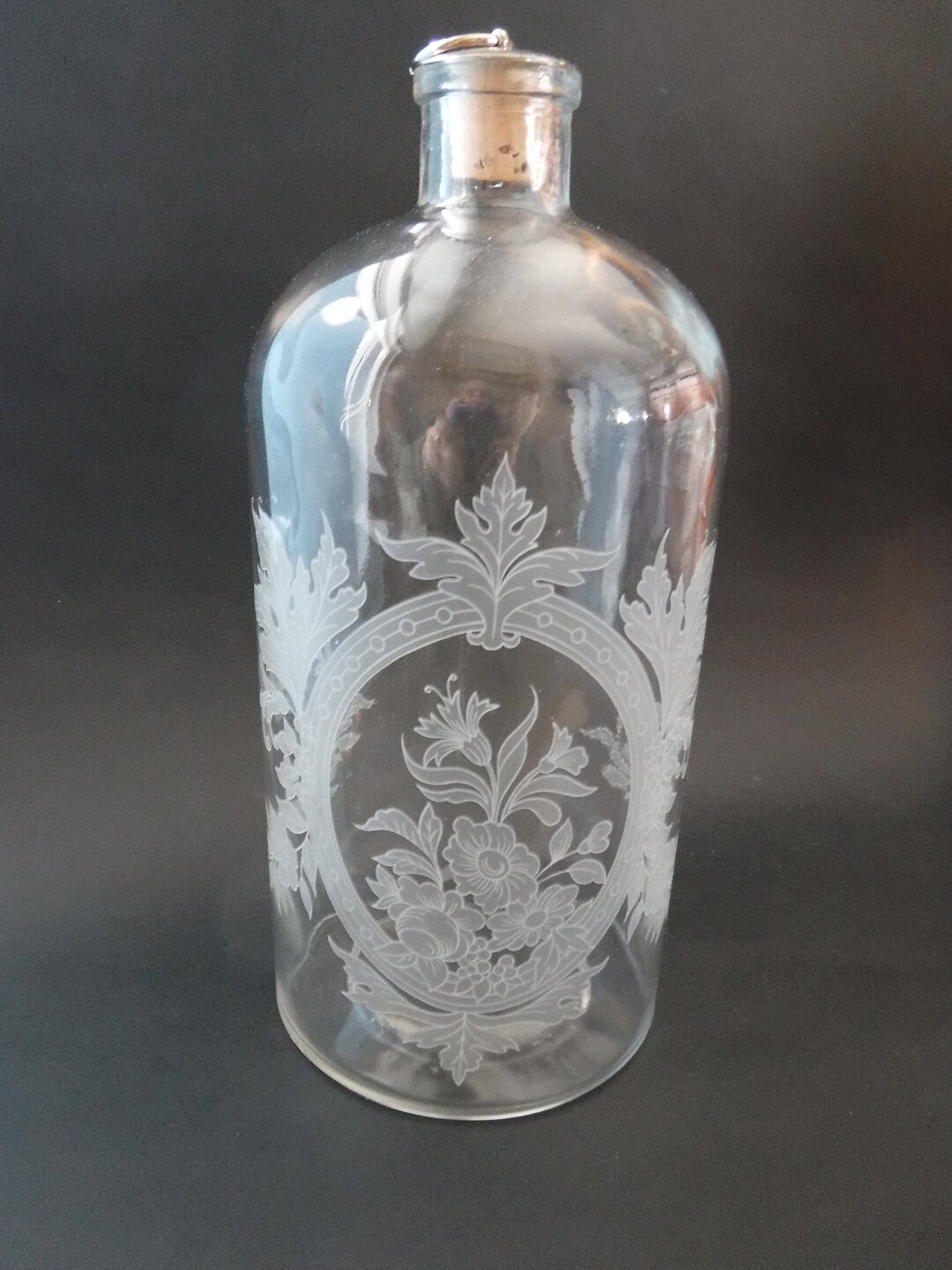 Vintage Apothecary Vanity Bottle With a Frosted Floral Medallion and ...