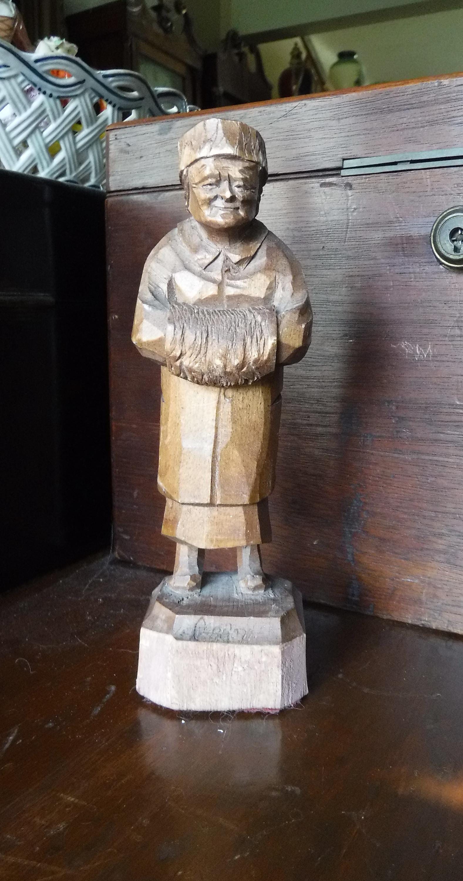 Vintage Wood Hand Carved Folk Art Signed " Caron" Quebec Canada Old Man ...