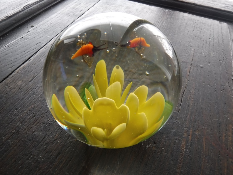 Gorgeous Clear Glass Paperweight With Yellow Flower and Two Bees - Etsy