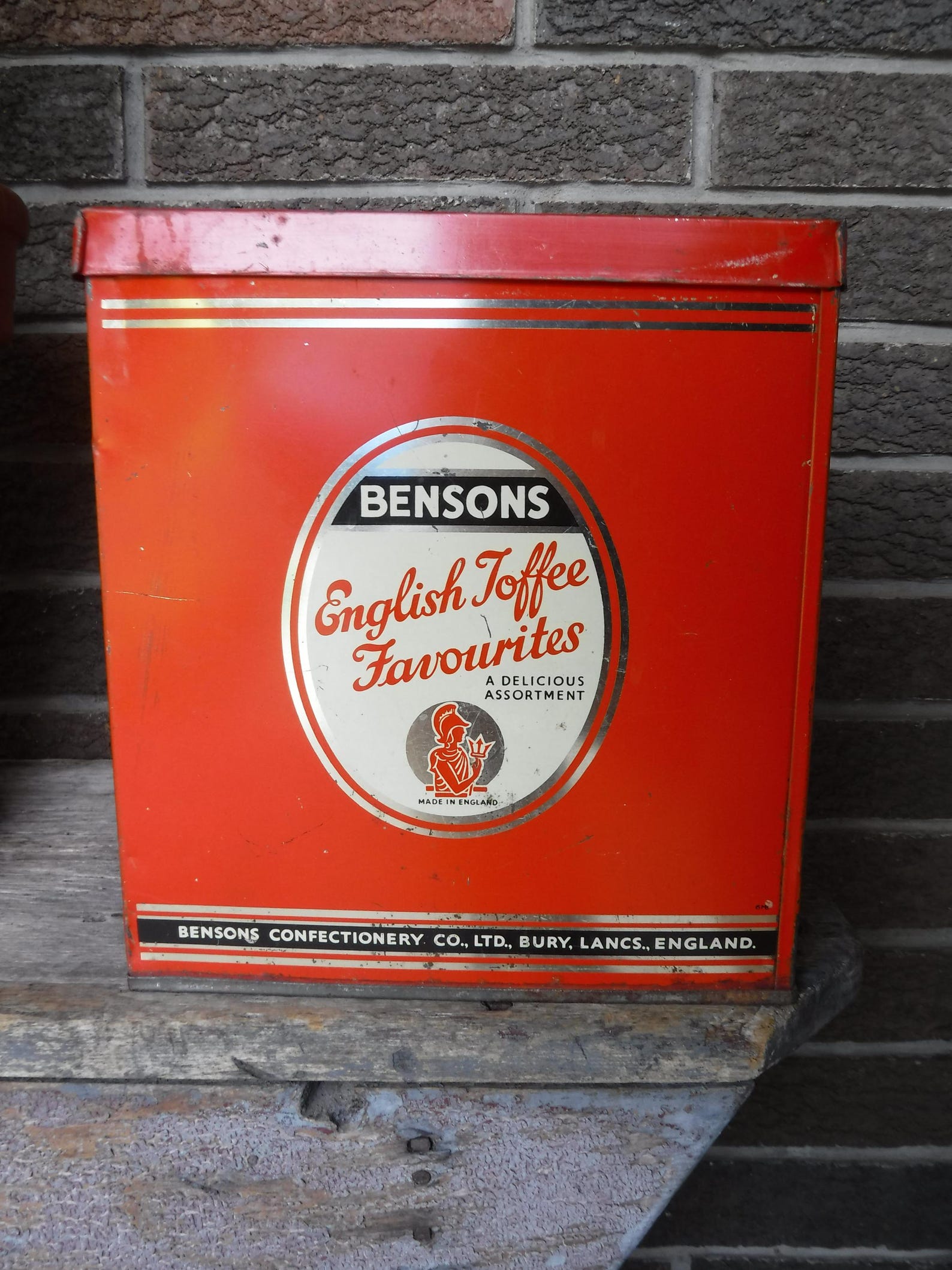 Vintage Old Advertising Tin Litho Box Bensons Toffee They're Delicious ...