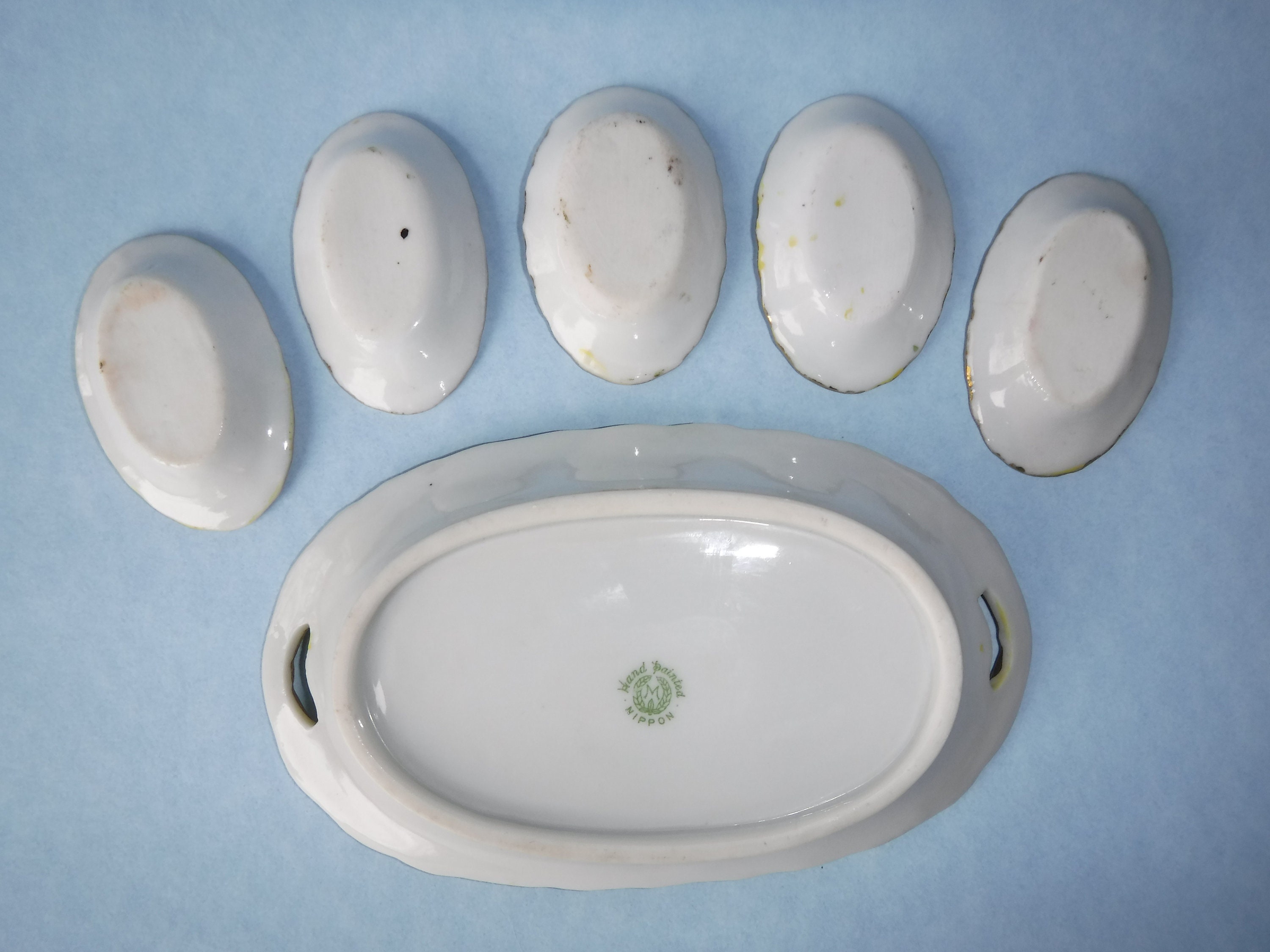 Antique Hand Painted Nippon Celery Dish With 5 Matching Salt Dishes - Etsy