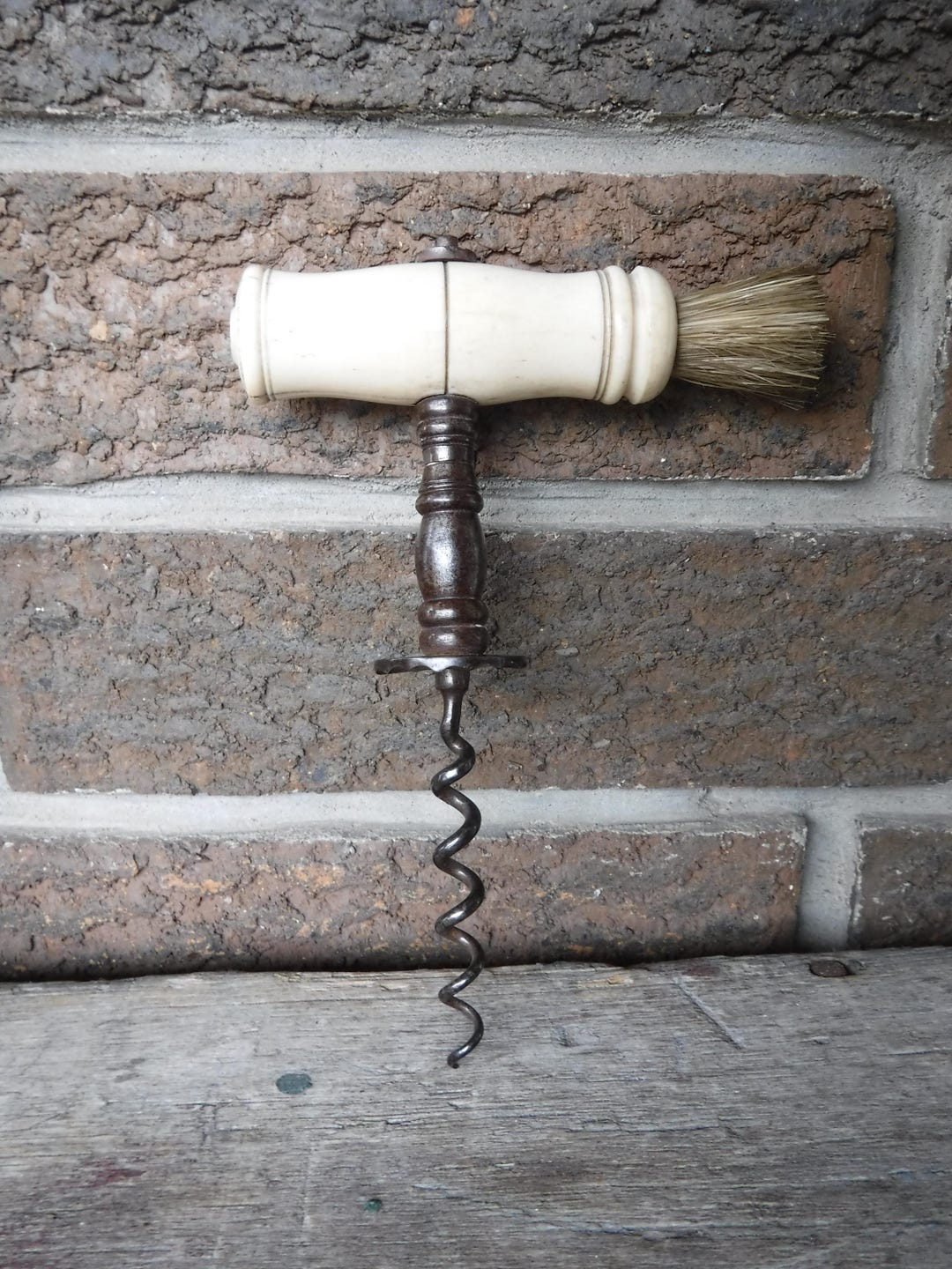 Antique Corkscrew With Bovine Bone Handle and Original Brush - Etsy
