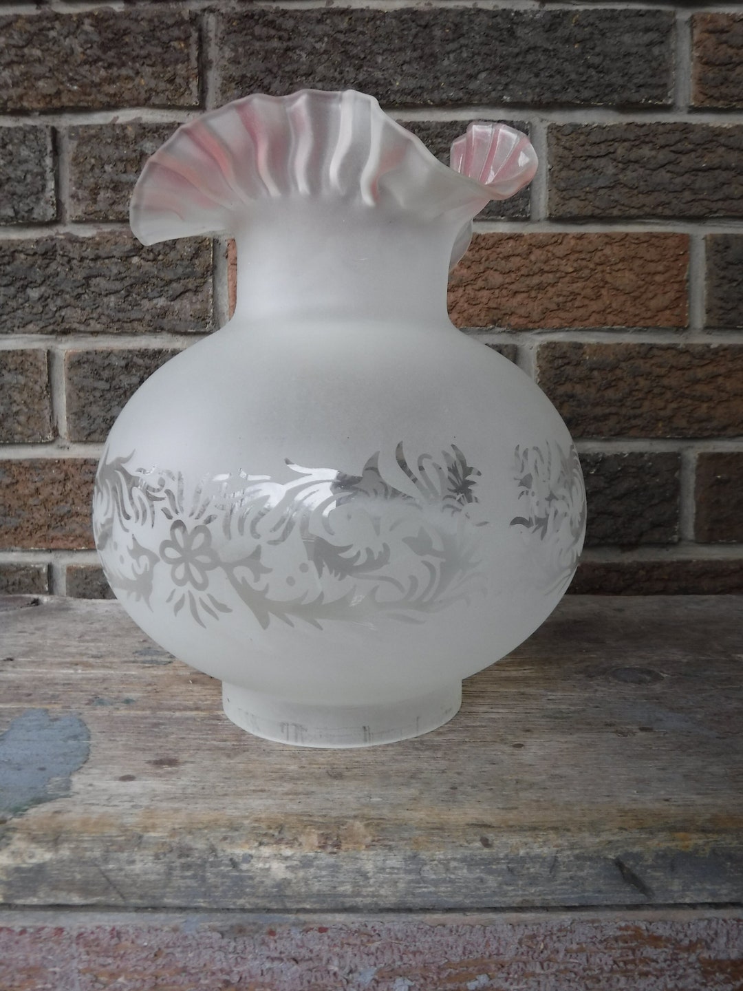 Antique Etched Filigree Glass Light Shade With Cranberry Tint 4" Fitter ...