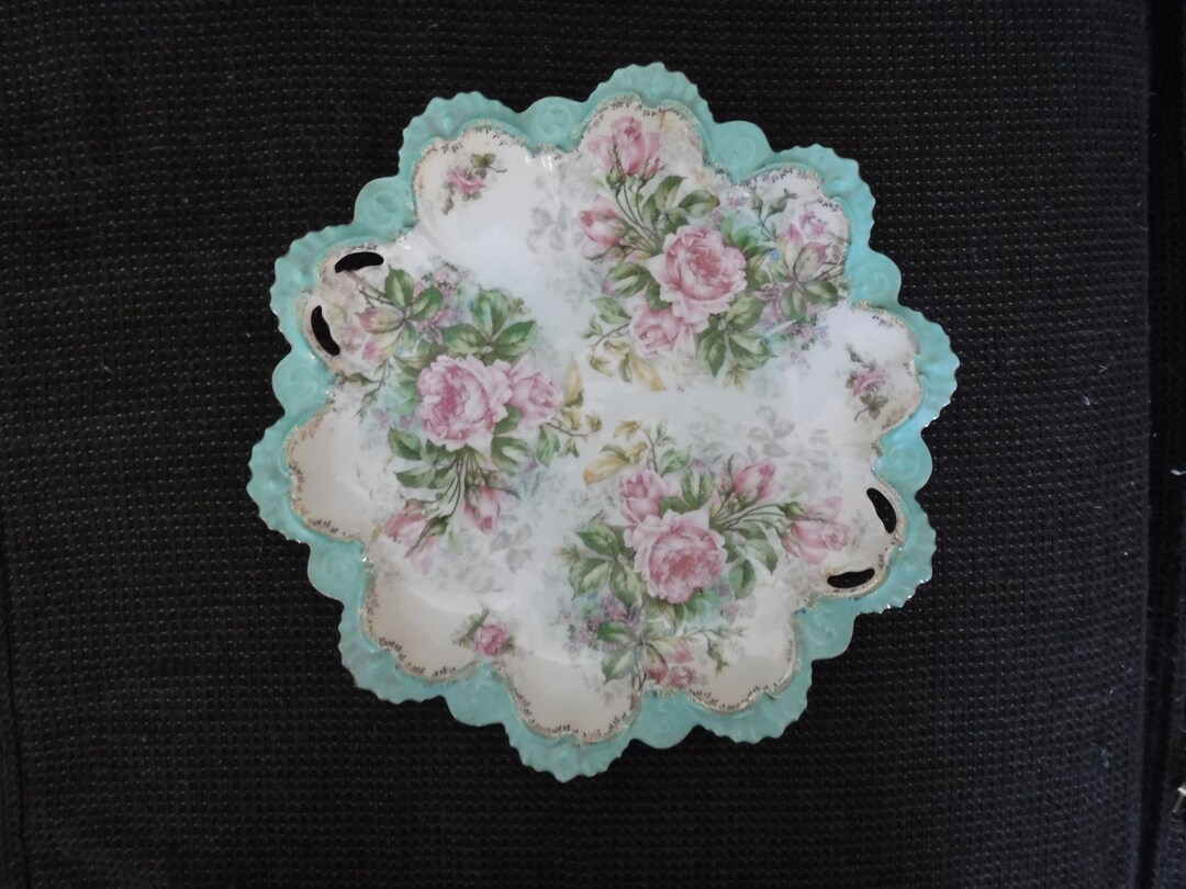 M.Z. Austria Porcelain Pate Scalloped & Ruffled Edge Pink Rose Pattern ...