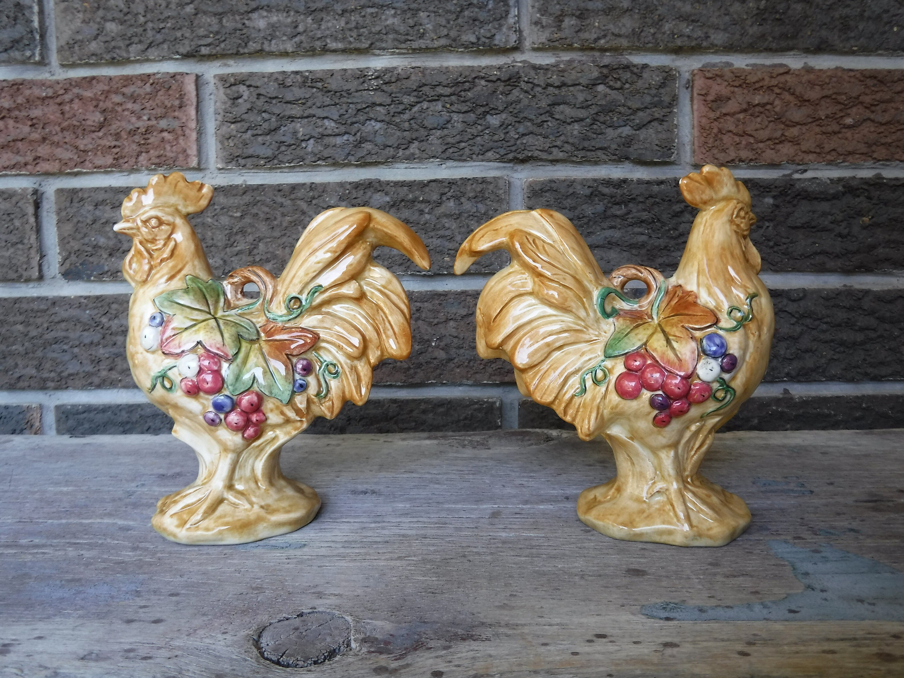 Vintage Pair of Fitz & Floyd Tuscan Villa Rooster Figurine Salt and ...