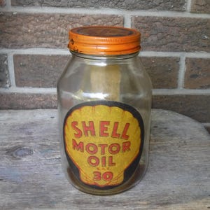 Old Shell Motor Oil Glass Jar / Bottle S.A.E. 30 - Etsy