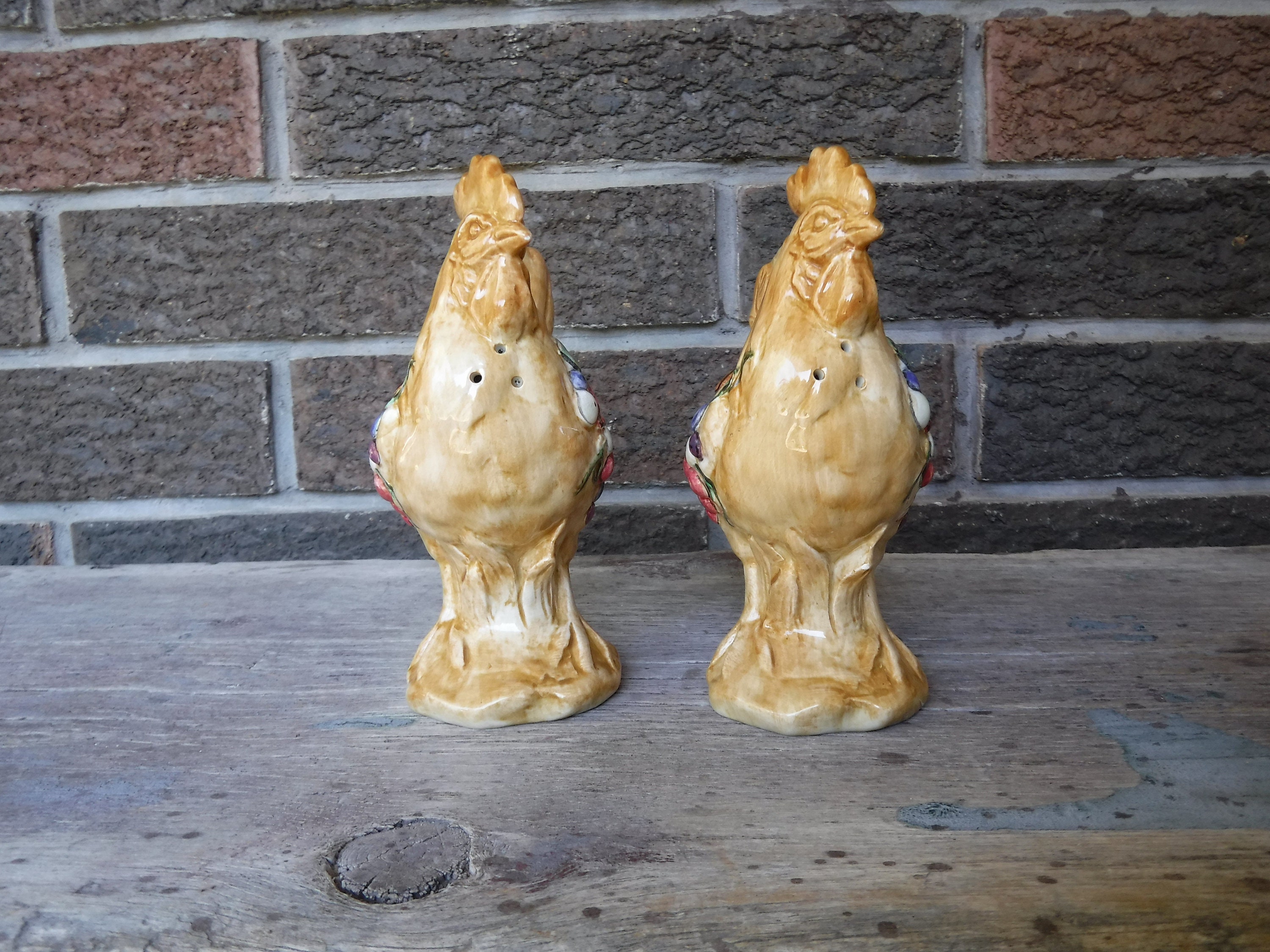 Vintage Pair of Fitz & Floyd Tuscan Villa Rooster Figurine Salt and ...