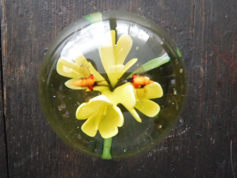 Gorgeous Clear Glass Paperweight With Yellow Flower and Two Bees - Etsy