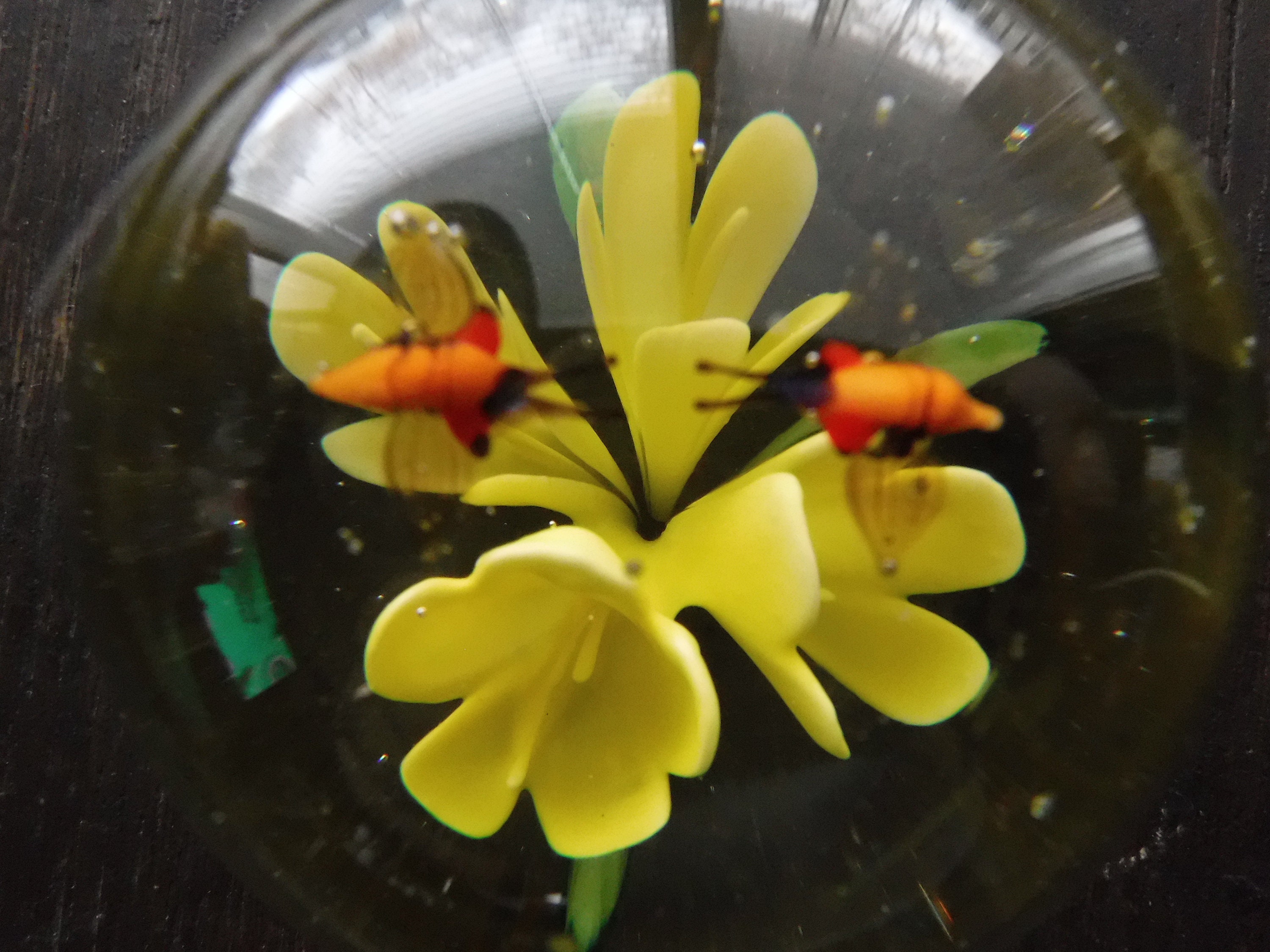 Gorgeous Clear Glass Paperweight With Yellow Flower and Two Bees - Etsy
