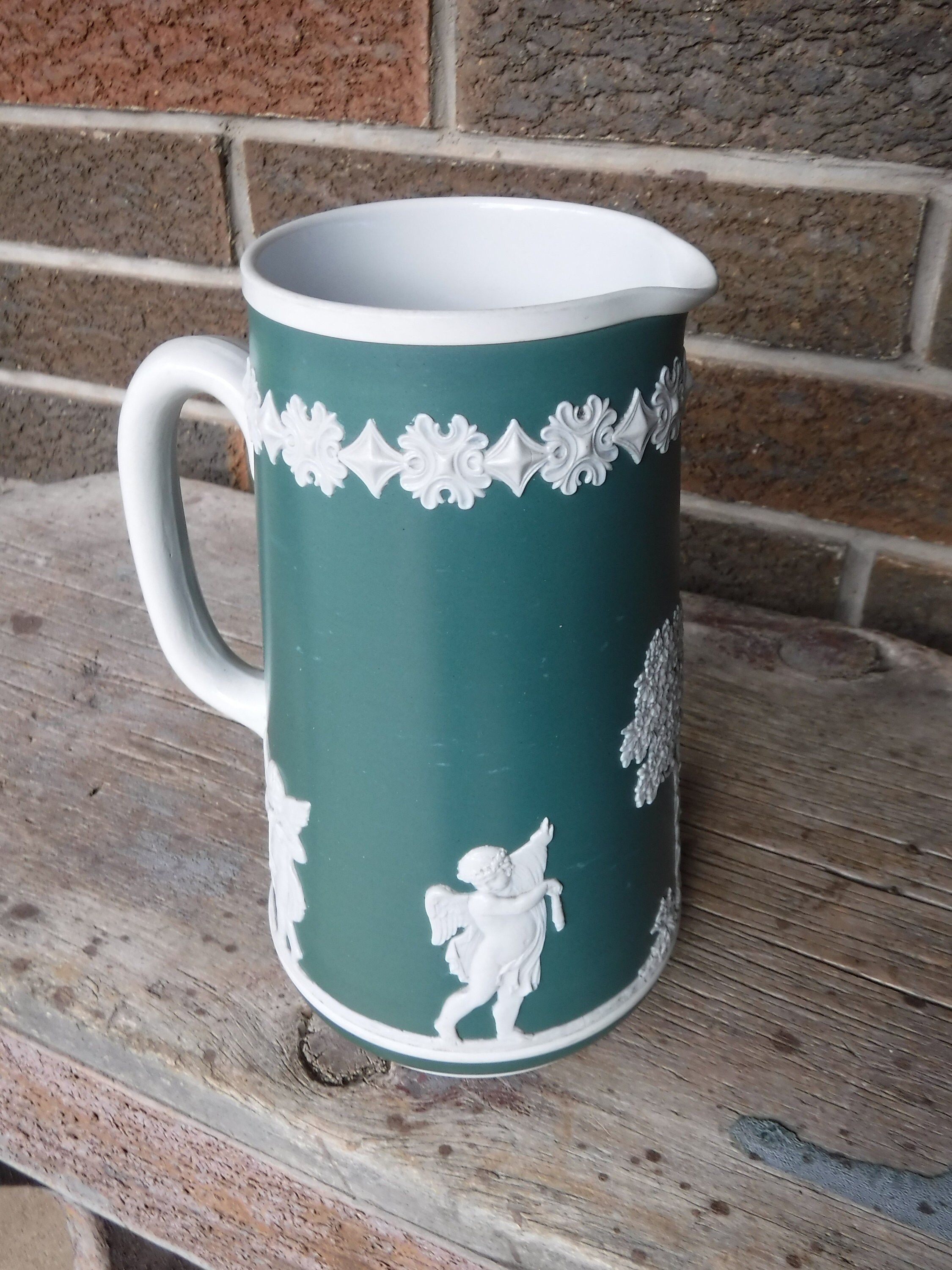 Antique Victorian Dudson English Green White Jasperware Cherubs Pitcher ...
