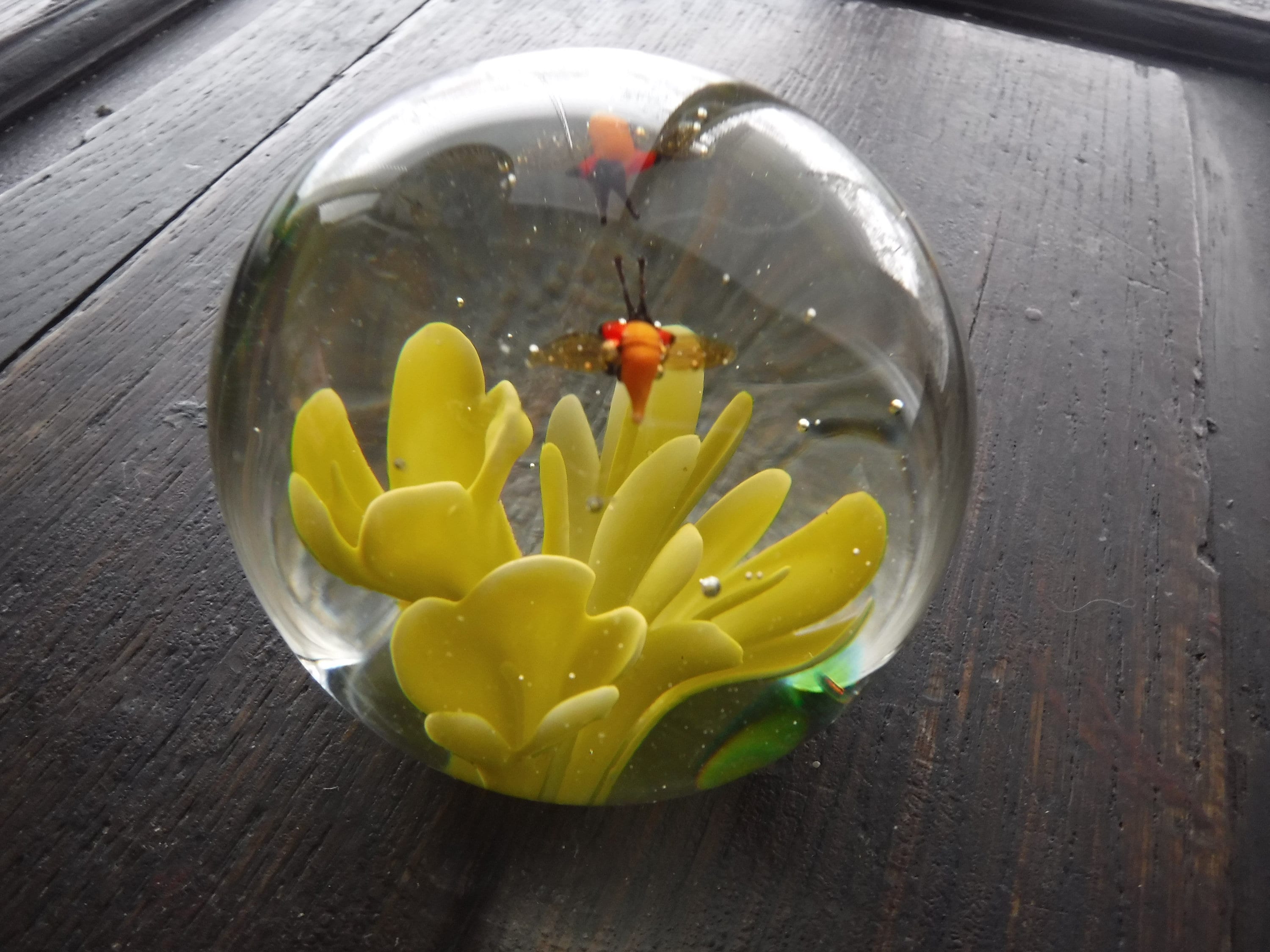 Gorgeous Clear Glass Paperweight With Yellow Flower and Two Bees - Etsy