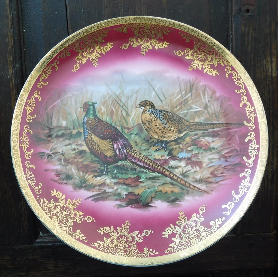 Vintage STW Bavaria West Germany Rubin Red and Gold Pheasant Game Plate ...