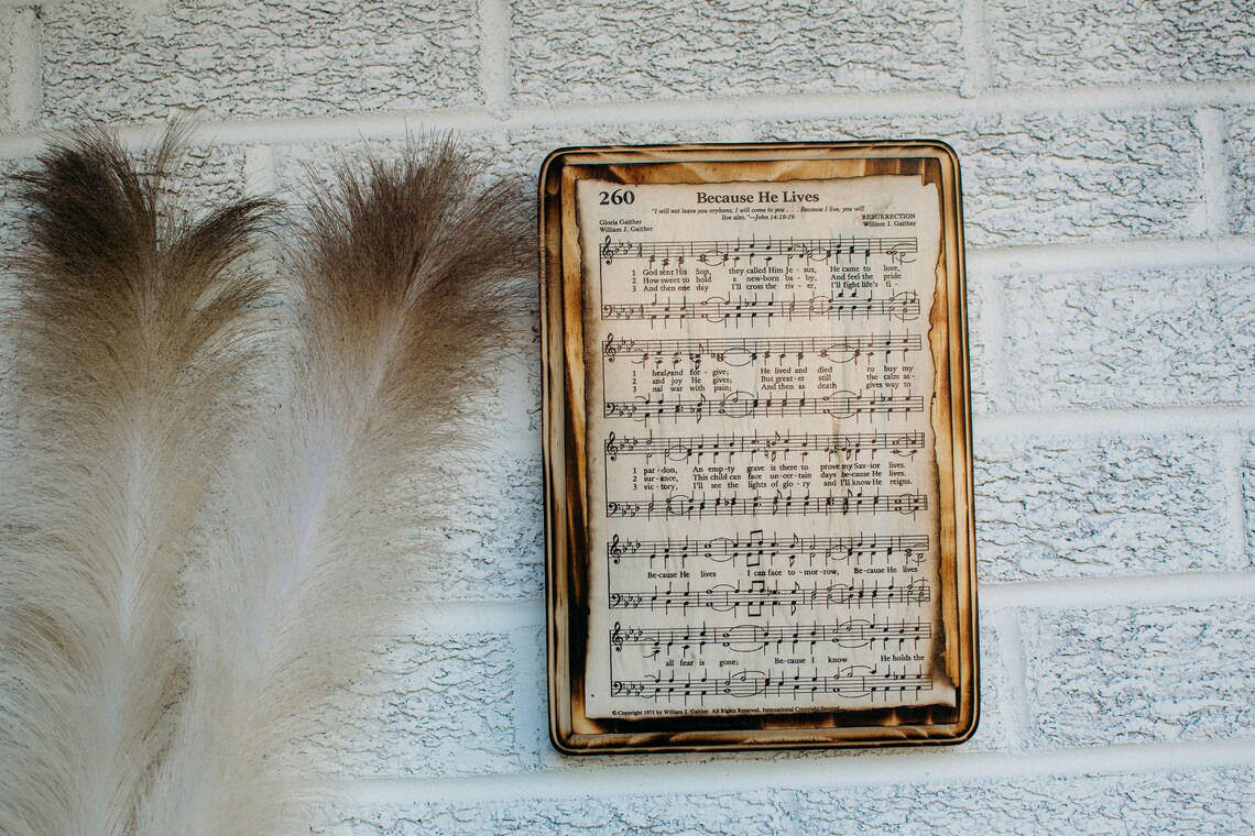 Because He Lives Sign, Wall Decor, Christian Signs, Hymn, Sheet Music ...