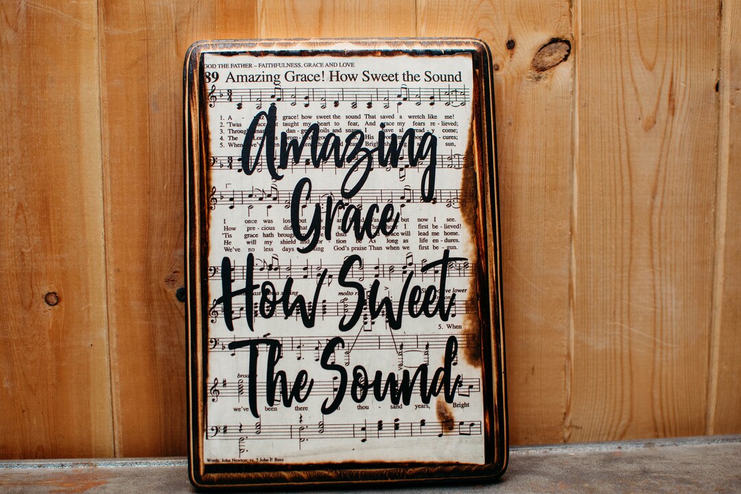 Amazing Grace Sign, Wall Decor, Christian Signs, Hymn, Sheet Music ...