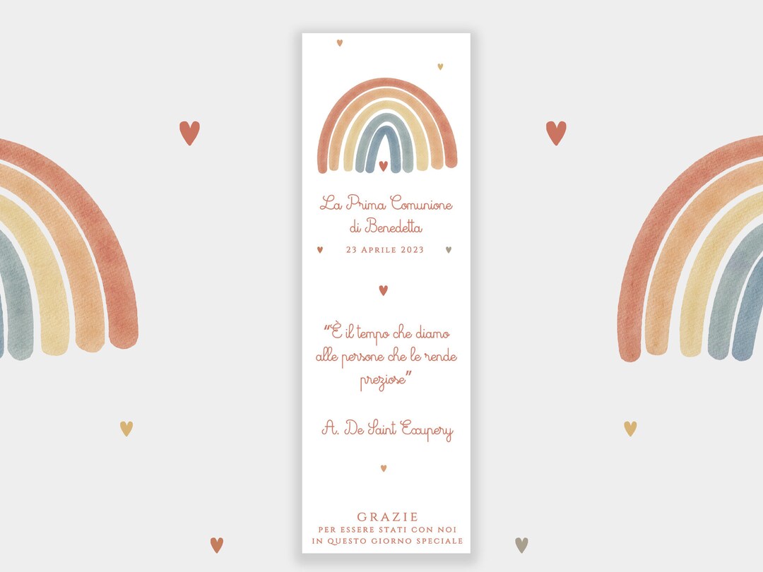 Rainbow Colored First Communion Placeholder, Rainbow Theme Bookmark ...