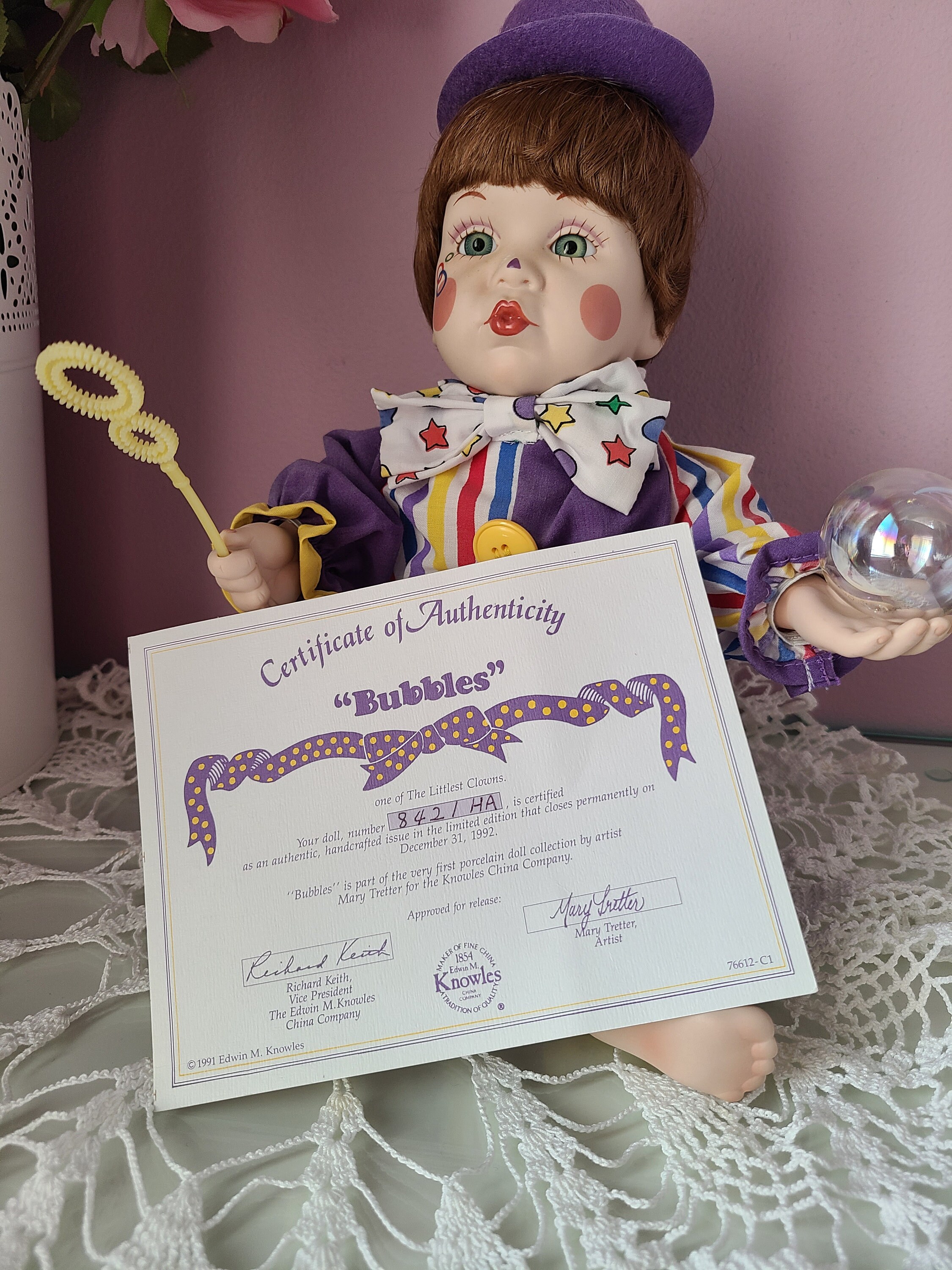 Bubbles, the Littlest Clown Porcelain Doll, Edwin M. Knowles Doll ...