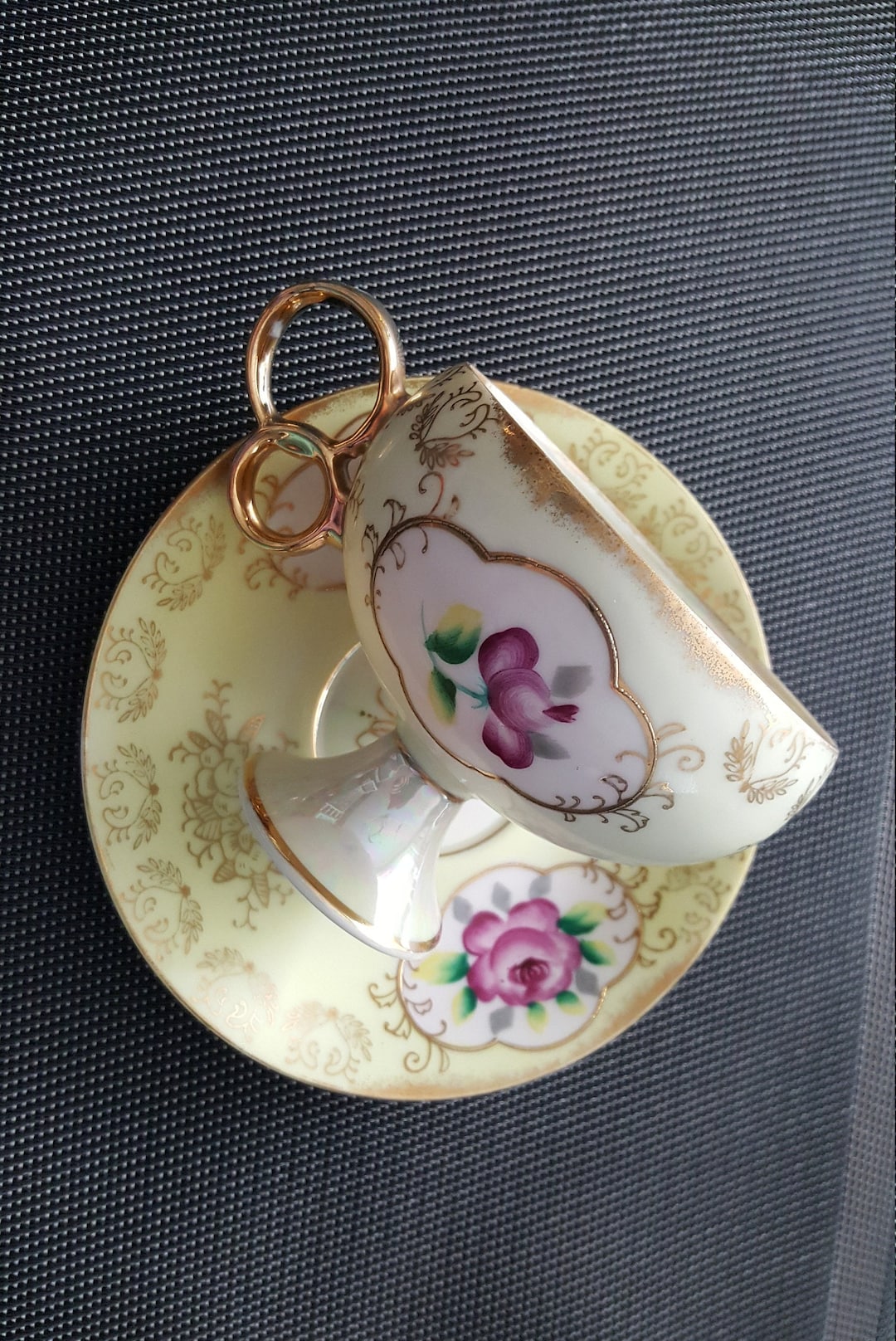Hand Painted Japanese Tea Set - Pink Roses Footed Teacup and Saucer ...