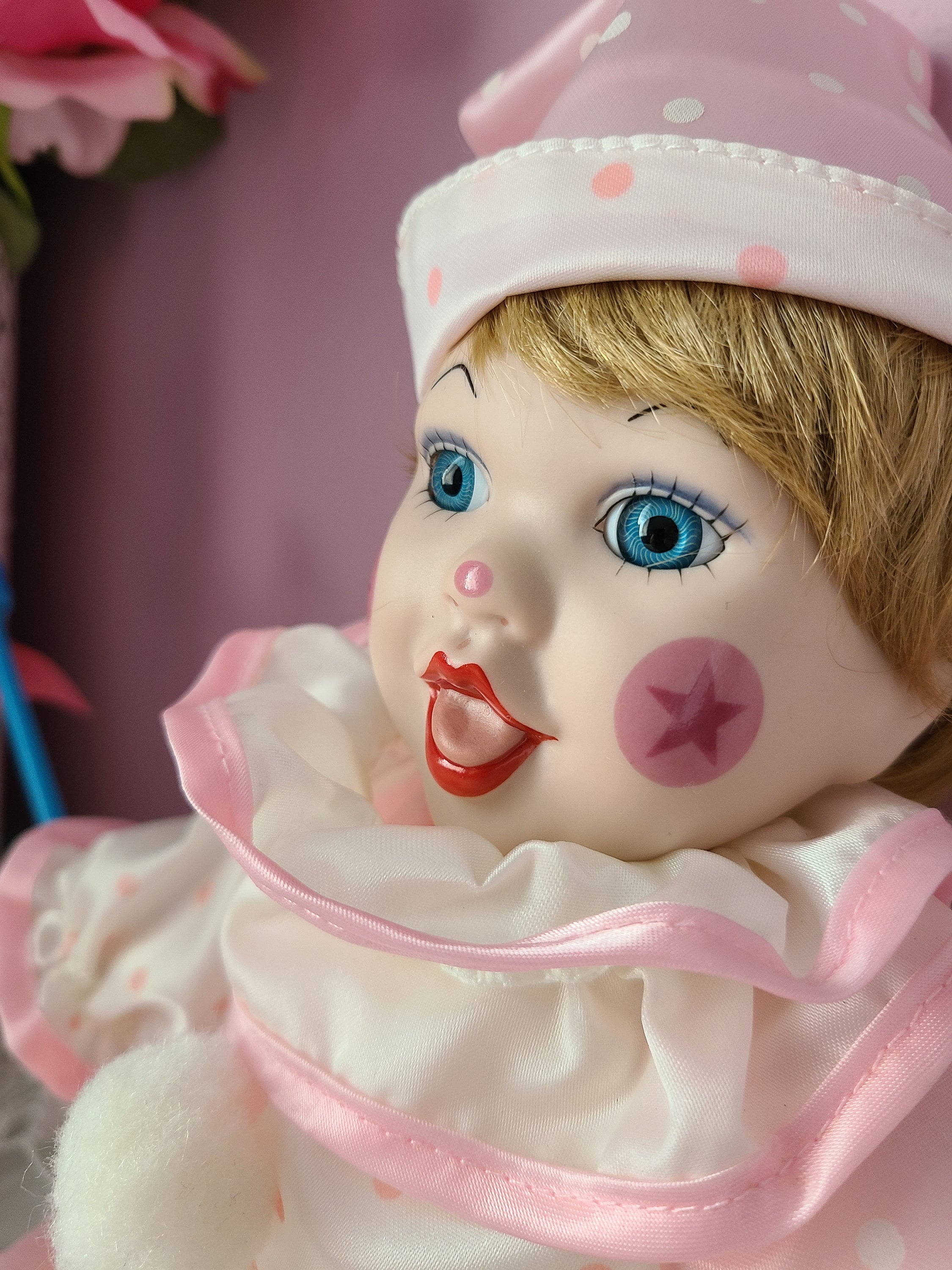 Sparkles, the Littlest Clown Porcelain Doll, Edwin M. Knowles Doll ...