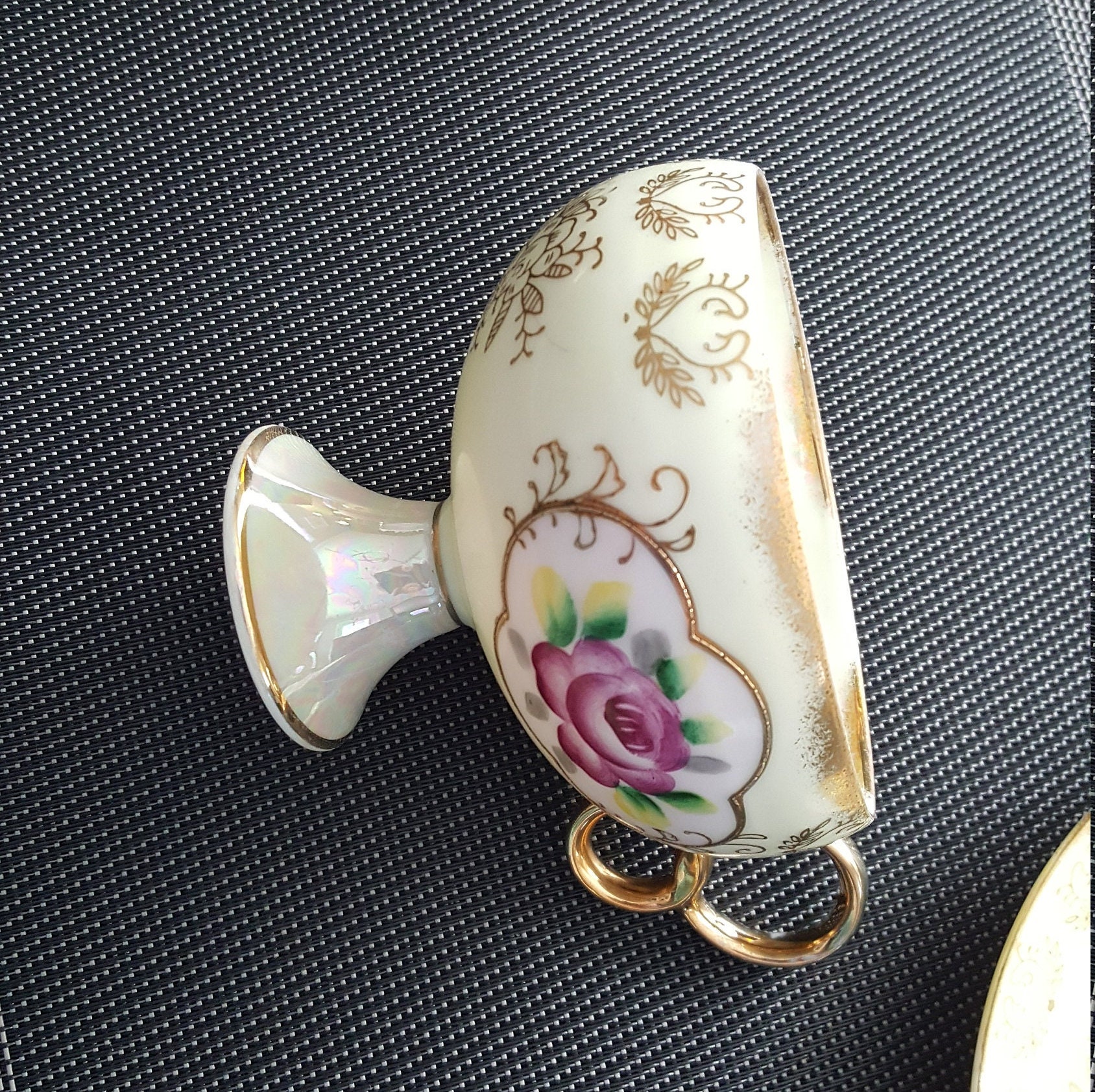 Hand Painted Japanese Tea Set - Pink Roses Footed Teacup and Saucer ...